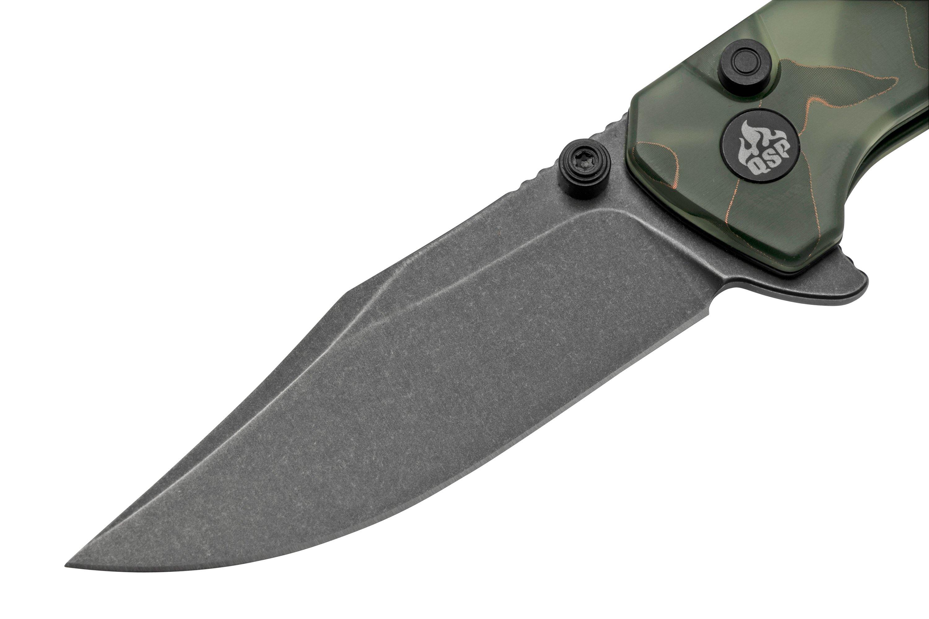 QSP Grebe QS147-E2, S35VN black Clippoint Glow In The Dark Raffir ...