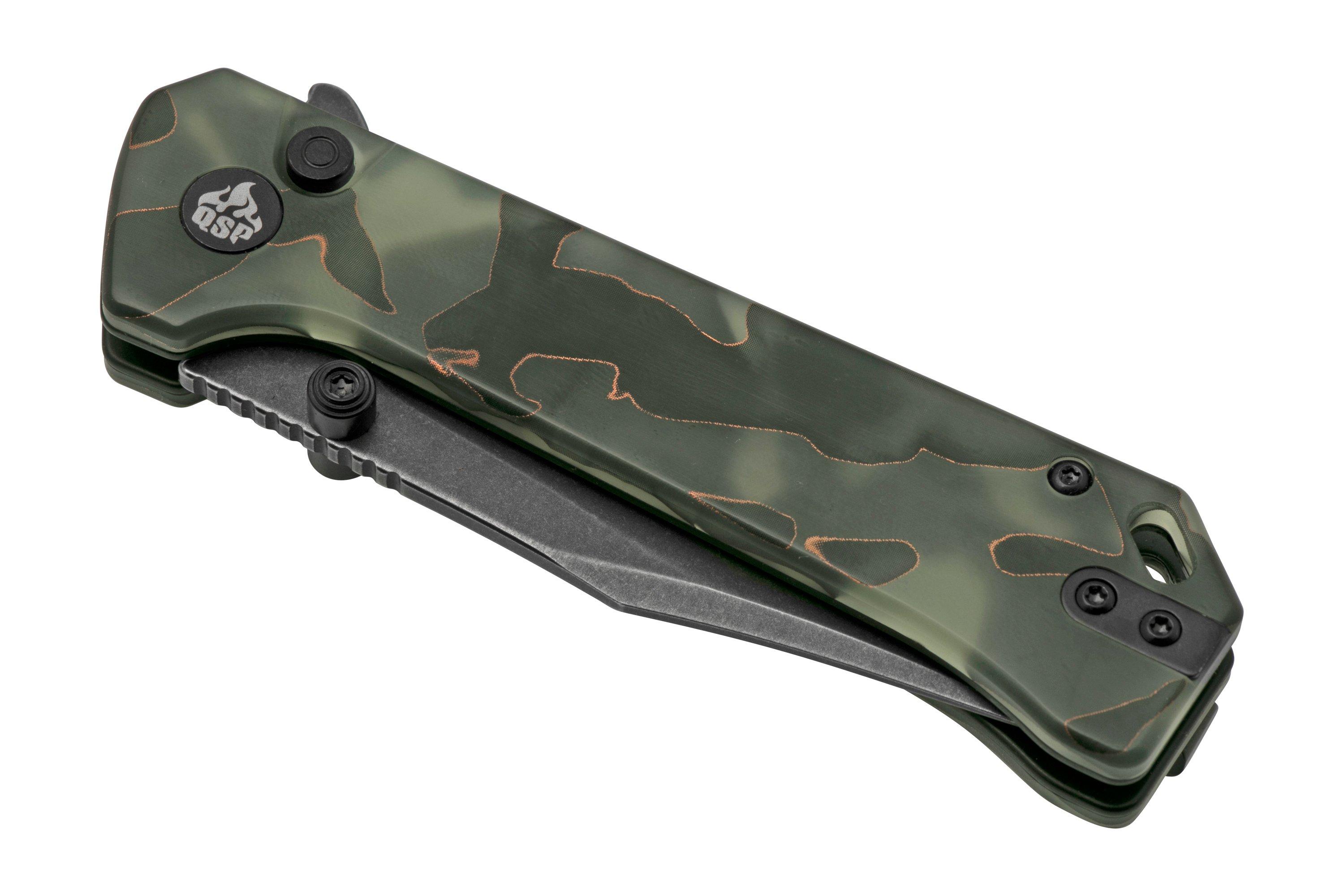 QSP Grebe QS147-E2, S35VN black Clippoint Glow In The Dark Raffir ...