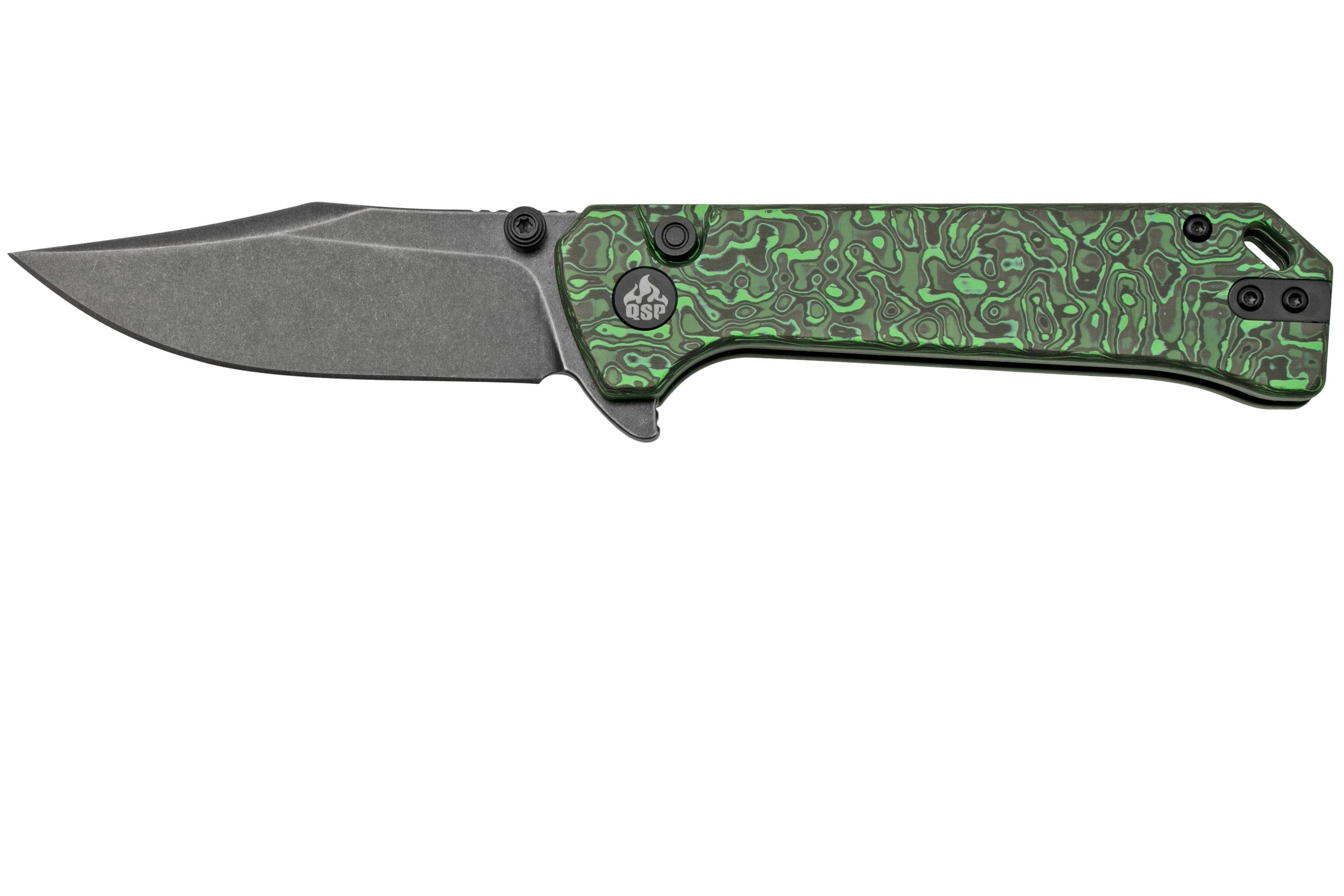 QSP Grebe QS147-G2, S35VN black Clippoint green Carbon, pocket knife ...