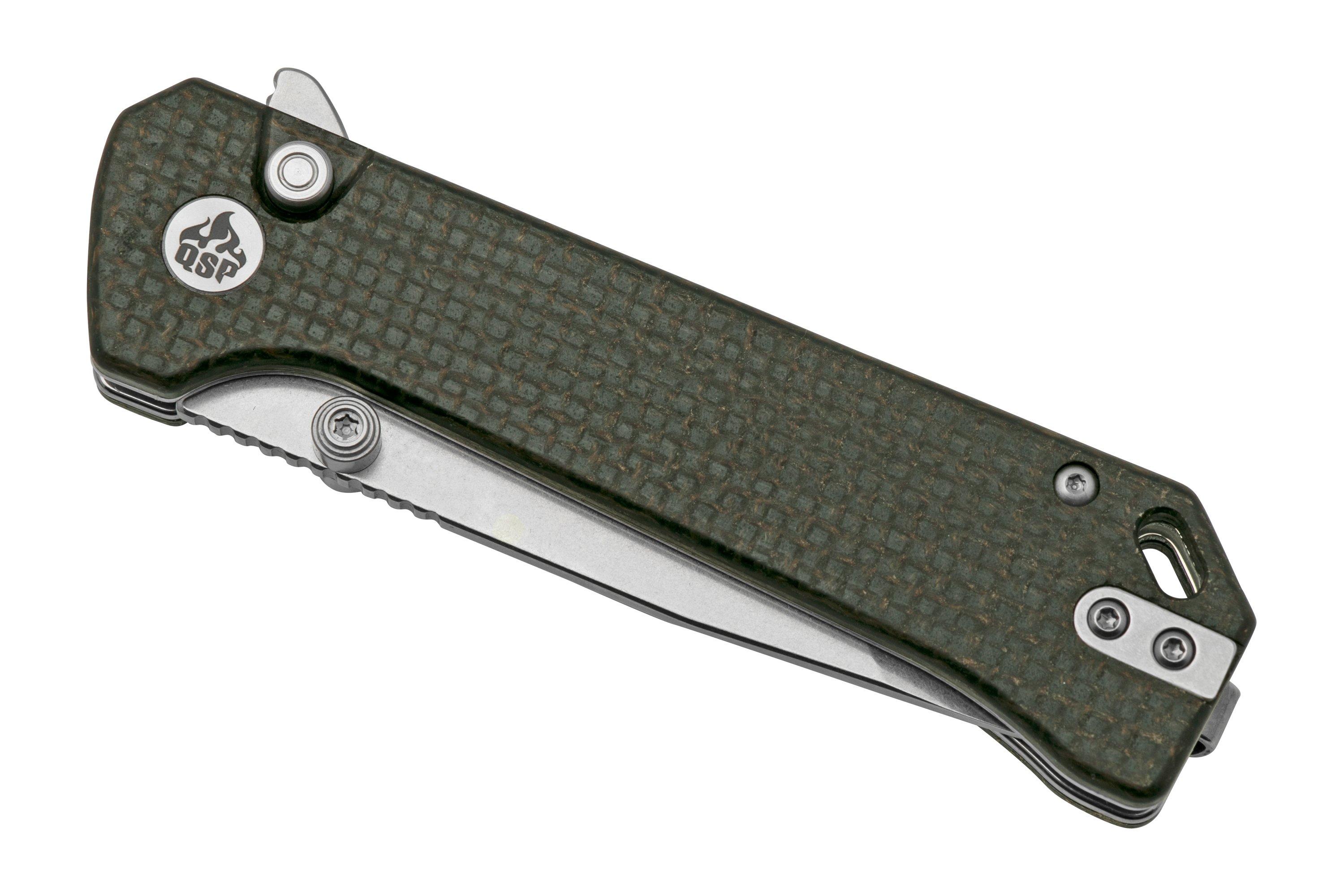 QSP Grebe QS148-A1, 14C28N Tanto dark brown Micarta, pocket knife ...