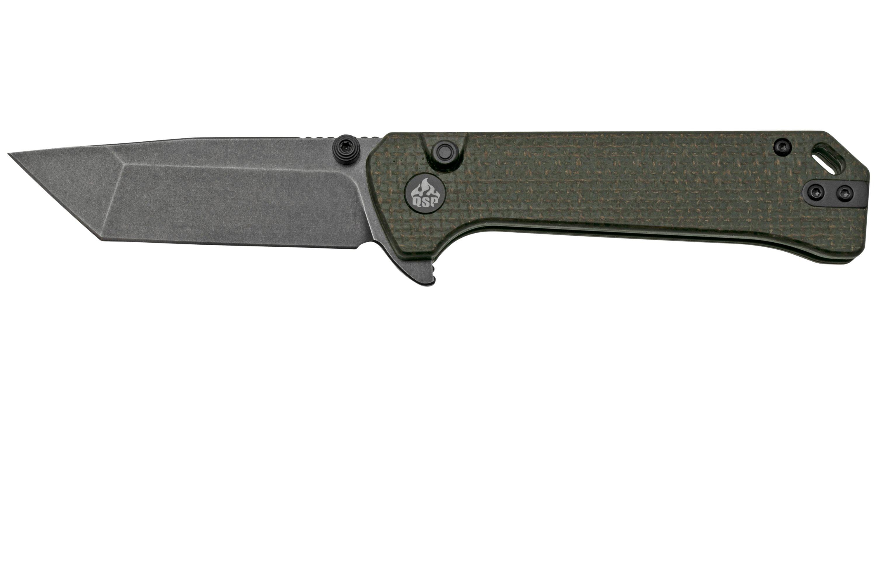 QSP Grebe QS148-A2, 14C28N black Tanto dark brown Micarta, pocket knife ...