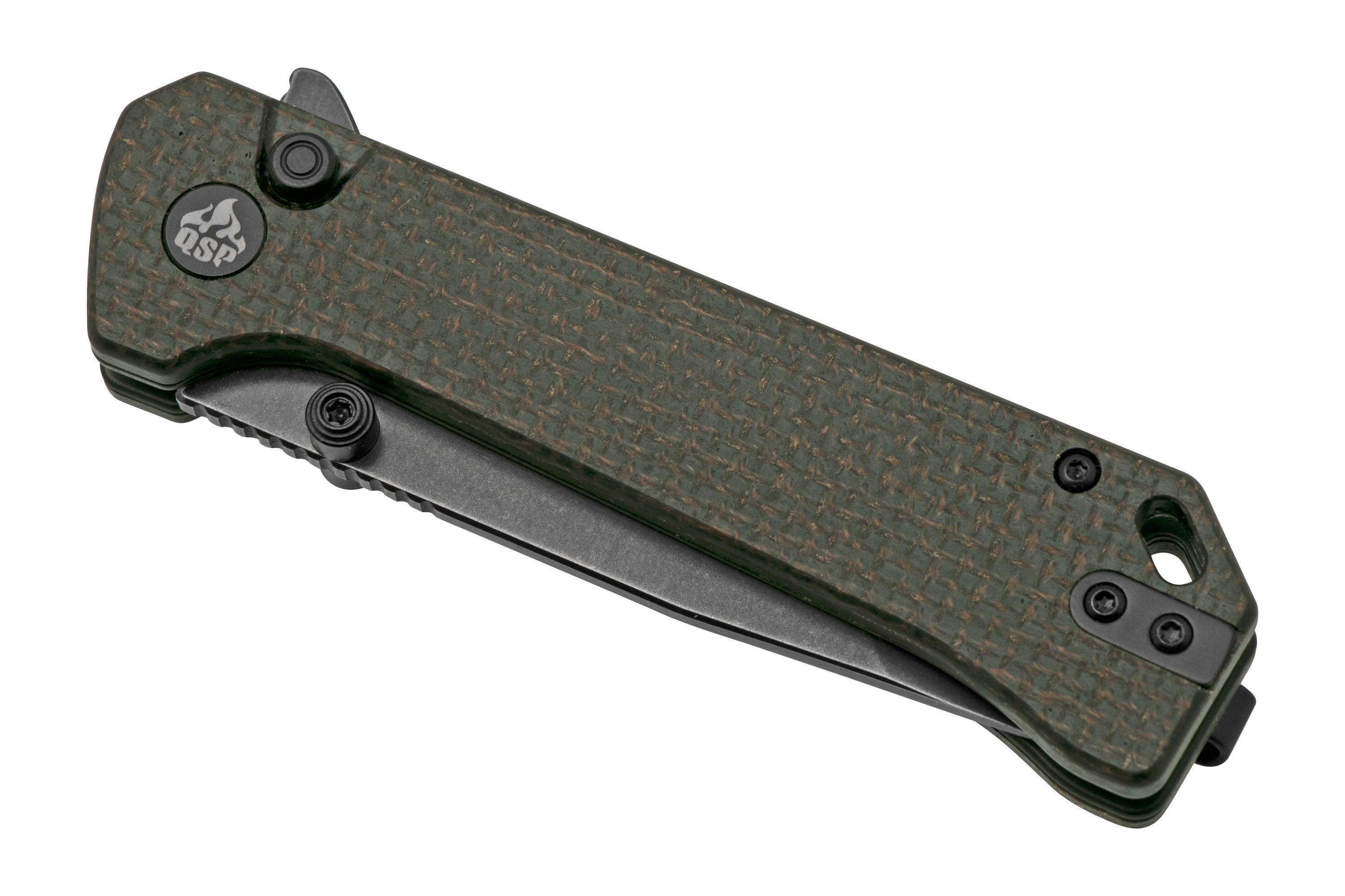 QSP Grebe QS148-A2, 14C28N black Tanto dark brown Micarta, pocket knife ...