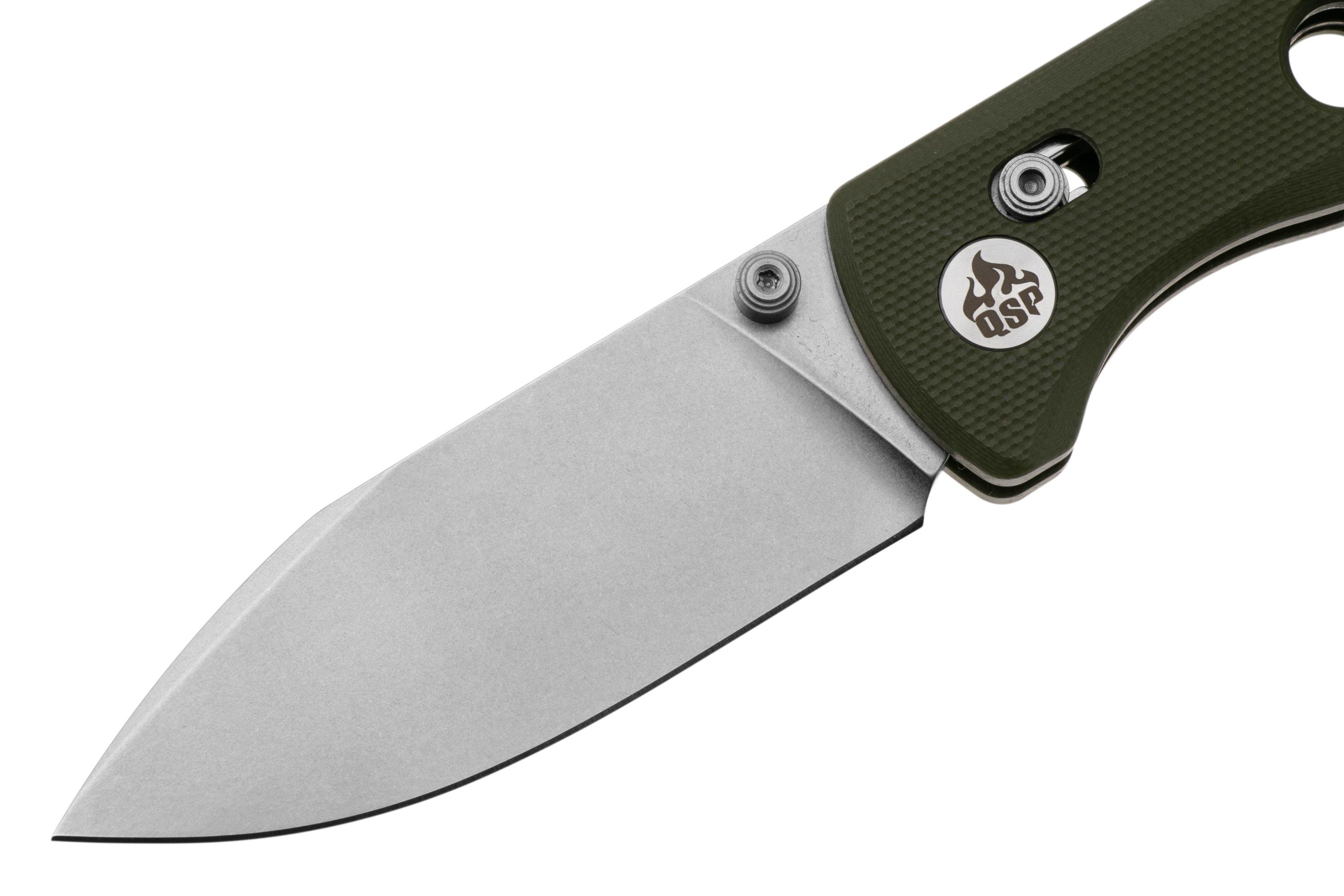 QSP Knife Canary Glyde 150GL-B1 Stonewashed 14C28N, Green G10, zakmes ...