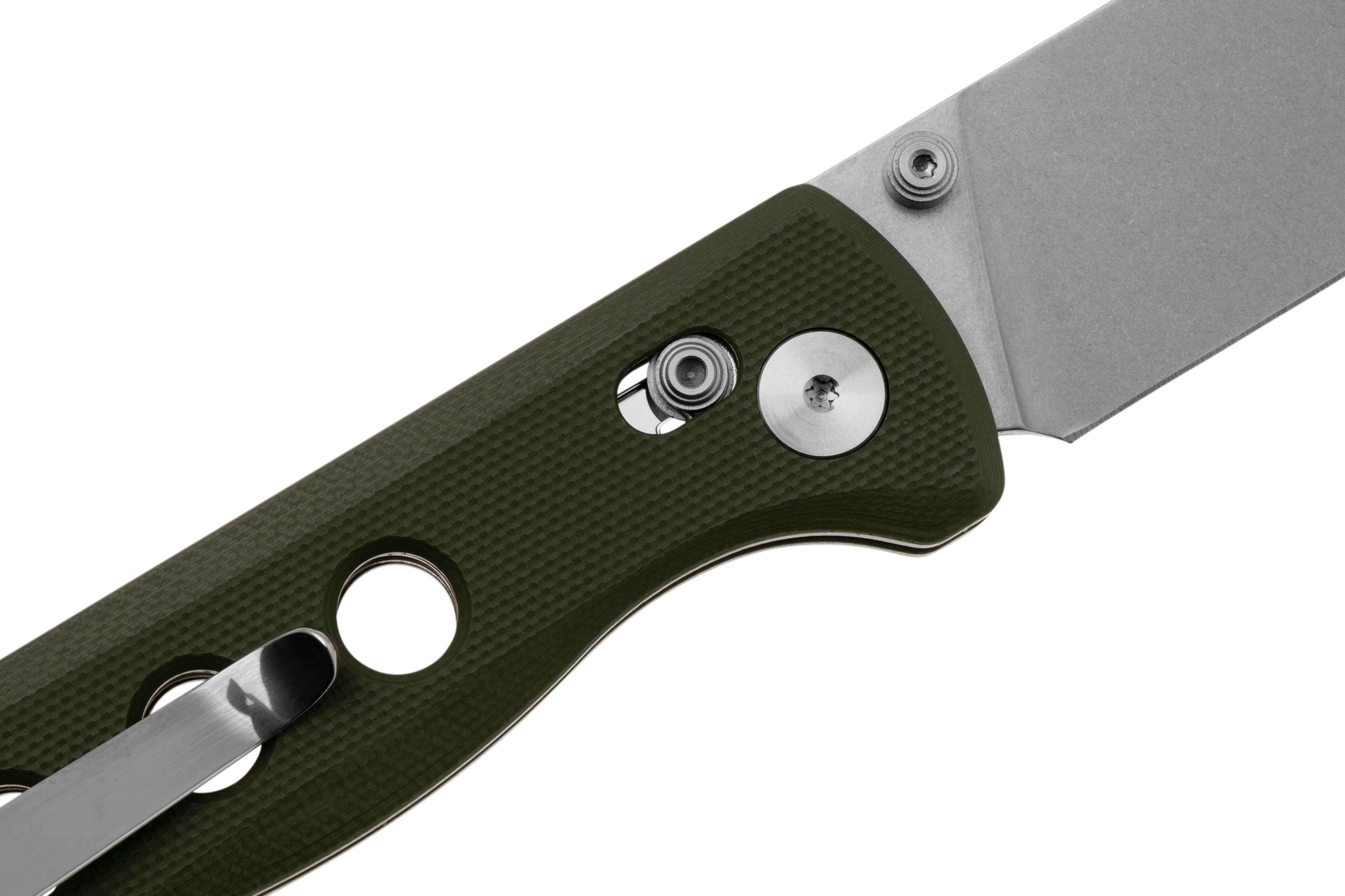 QSP Knife Canary Glyde 150GL-B1 Stonewashed 14C28N, Green G10, pocket ...