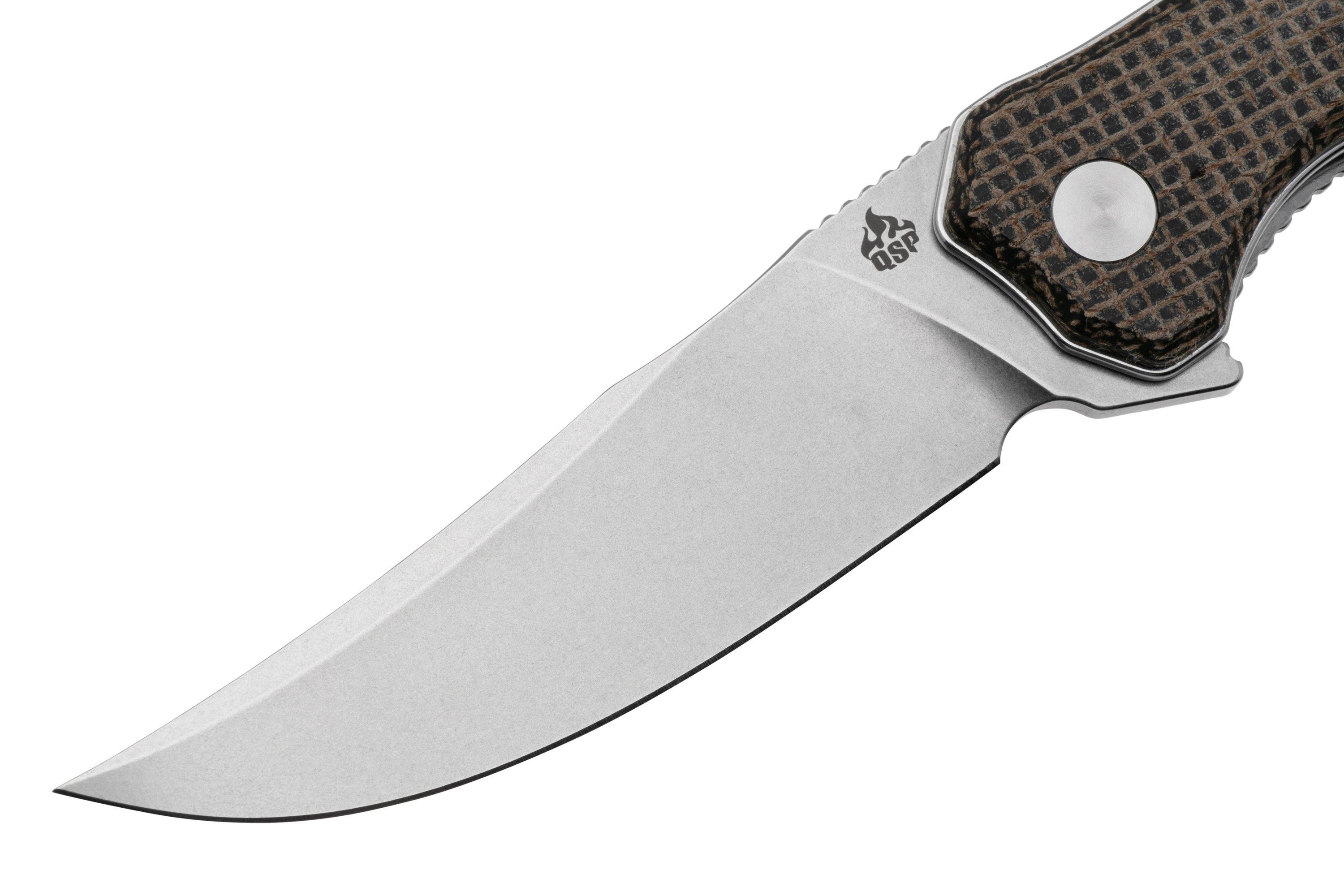 QSP Knife Walrus QS151-B1 Satin, Dark Brown Rough Micarta ...