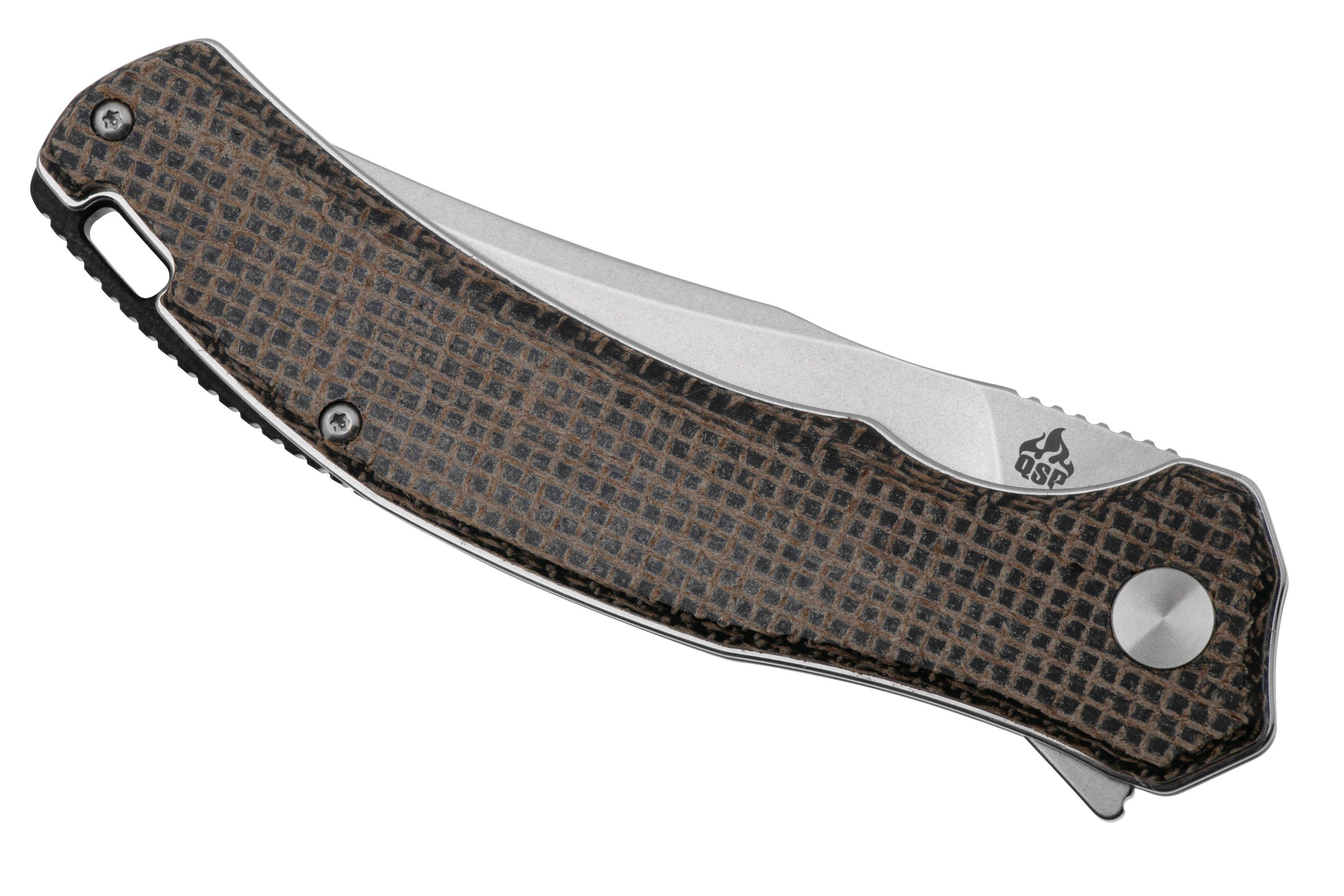 QSP Knife Walrus QS151-B1 Satin, Dark Brown Rough Micarta ...