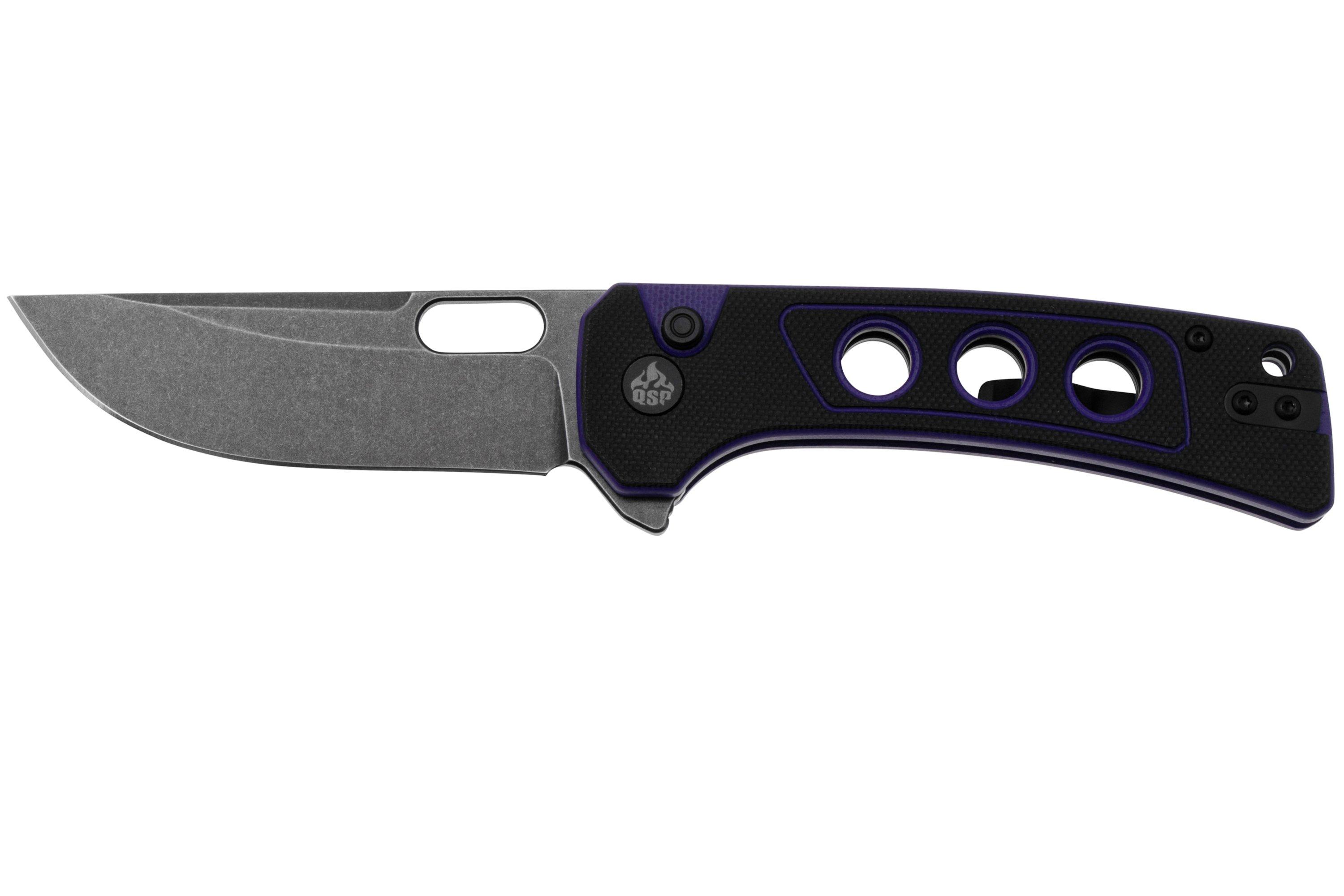QSP Knife Unicorn QS156-B2 Dark Stonewashed Black Purple G10, navalha ...
