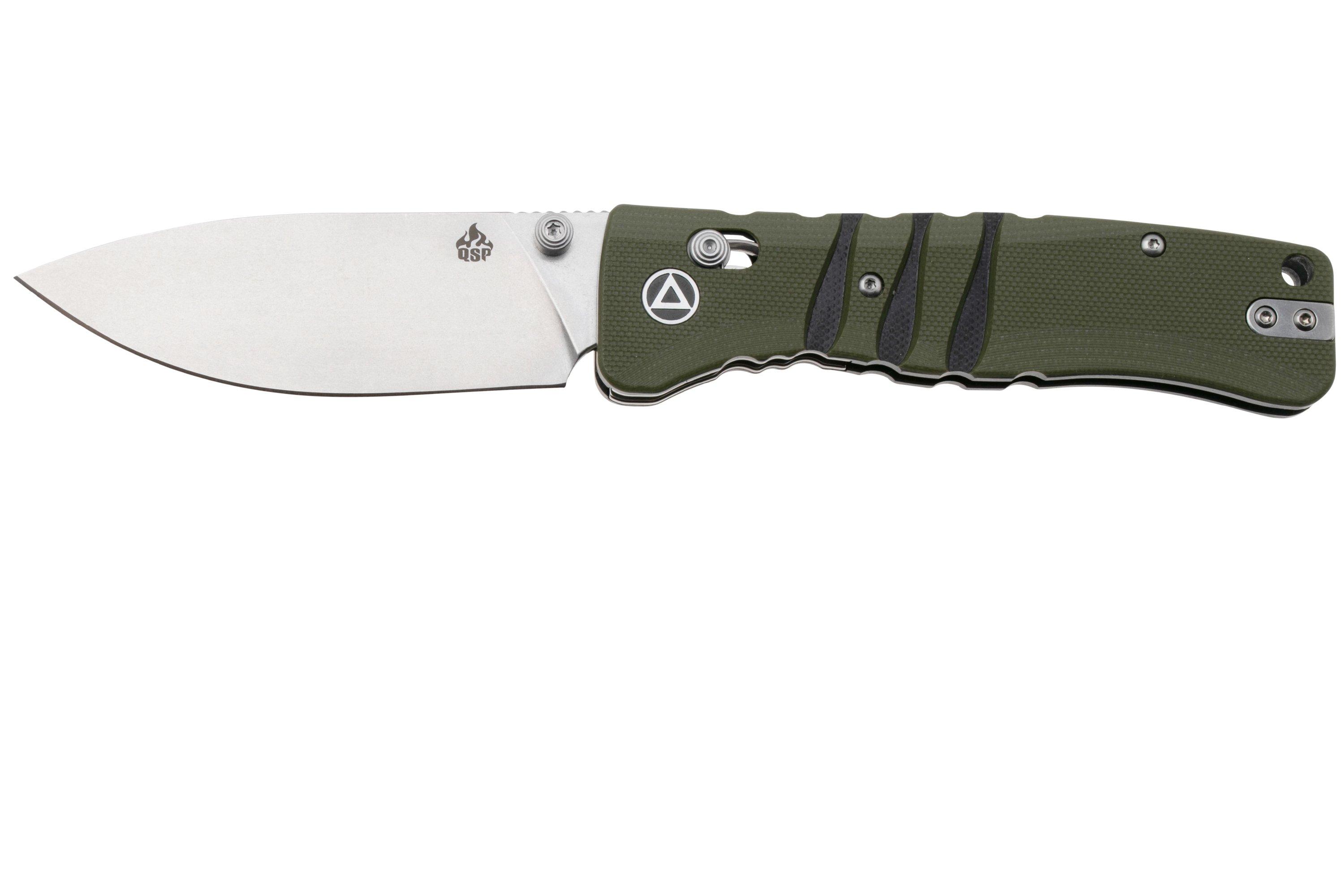 QSP Knife Ripley QS160-C1 Stonewashed 14C28N Olive Green Black G10 ...