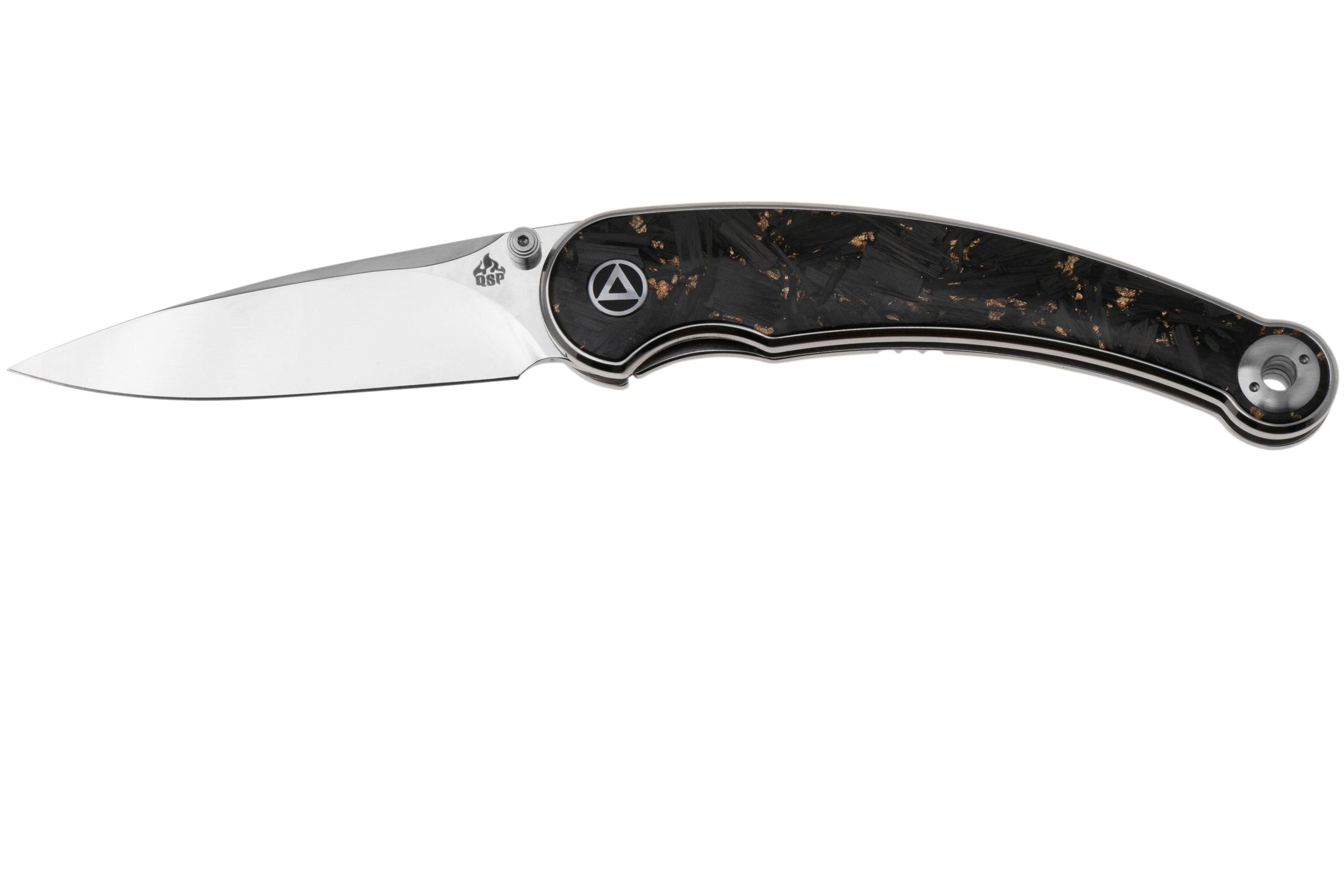 QSP Knife Dolphin 161-A Polished 14C28N, Shredded Carbon Fiber, pocket ...