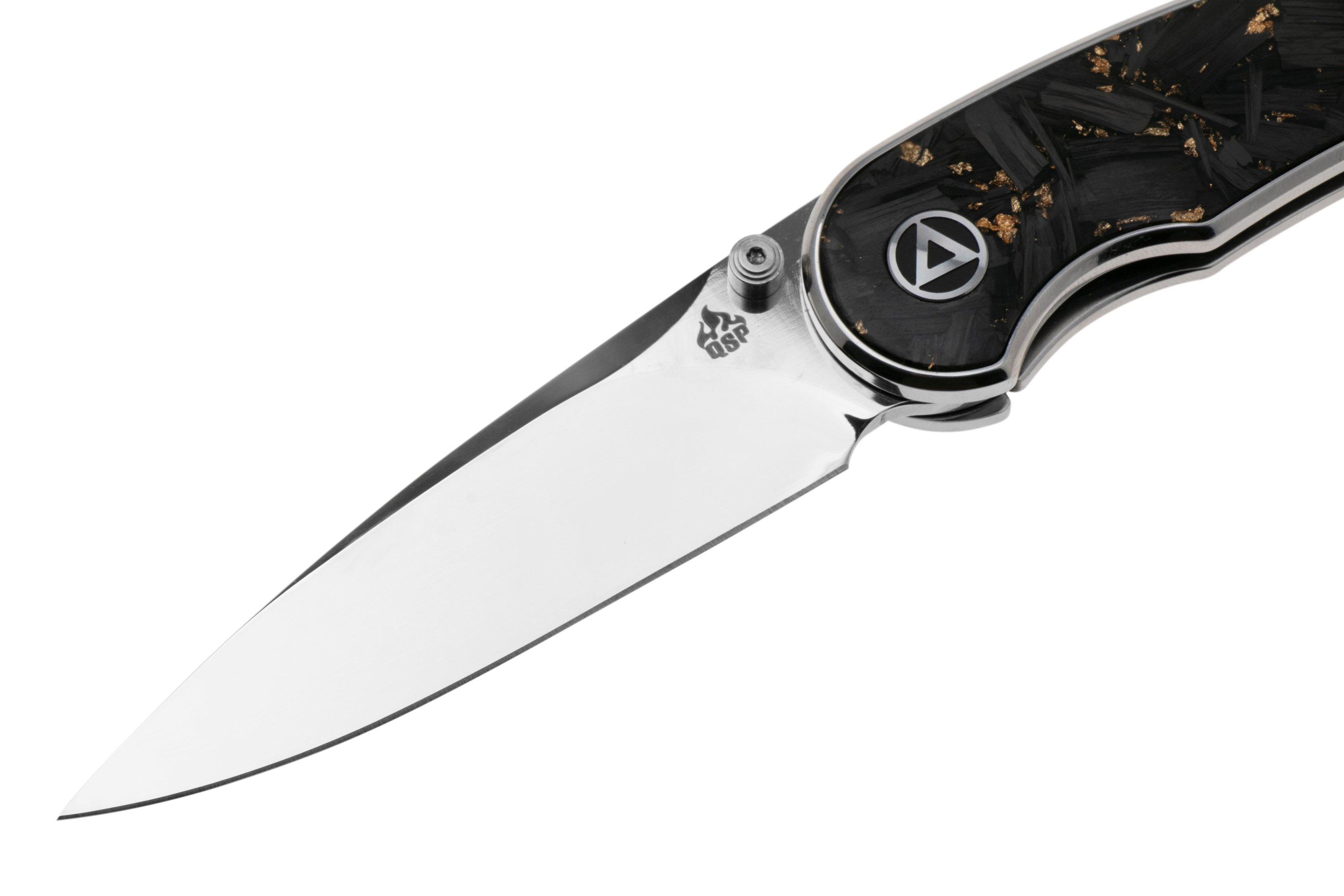 QSP Knife Dolphin 161-A Polished 14C28N, Shredded Carbon Fiber, pocket ...