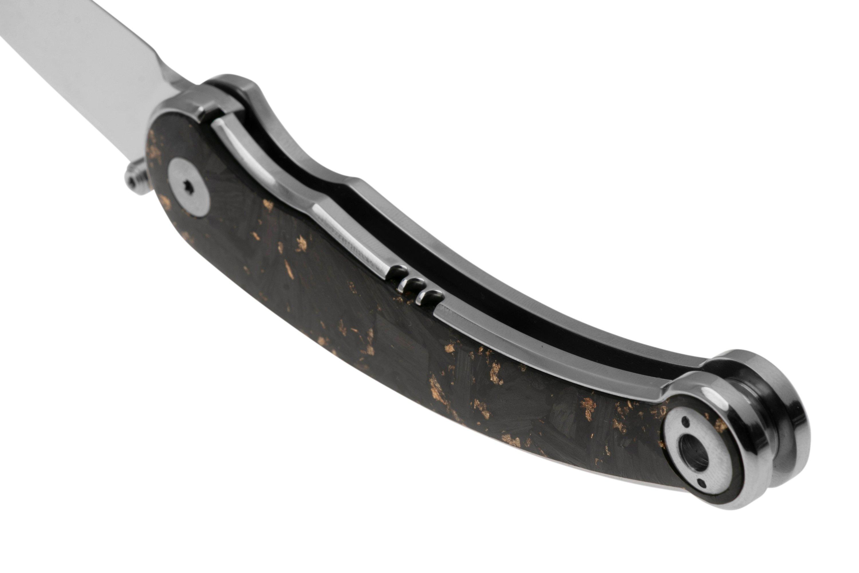 QSP Knife Dolphin 161-A Polished 14C28N, Shredded Carbon Fiber, pocket ...