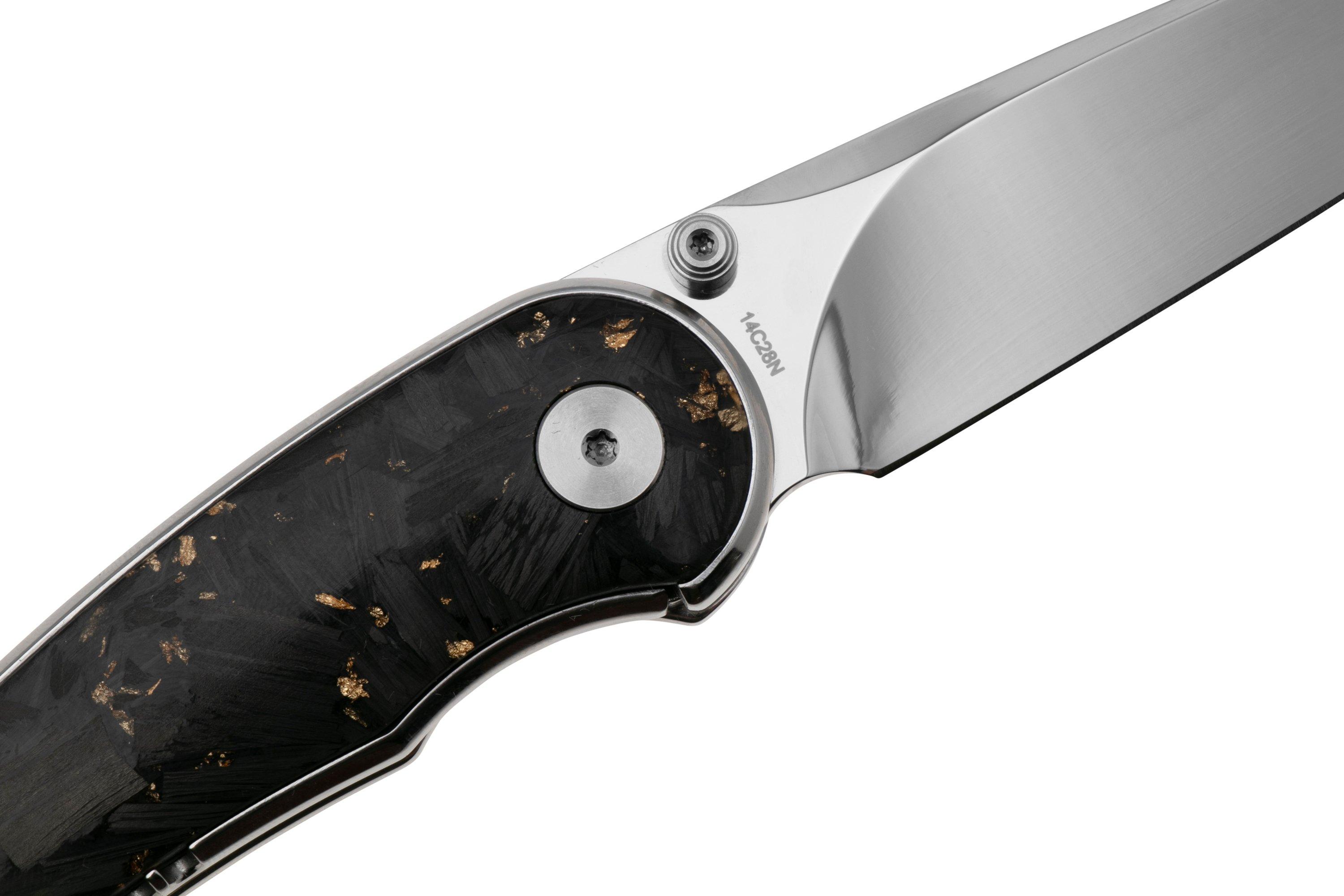 QSP Knife Dolphin 161-A Polished 14C28N, Shredded Carbon Fiber, pocket ...