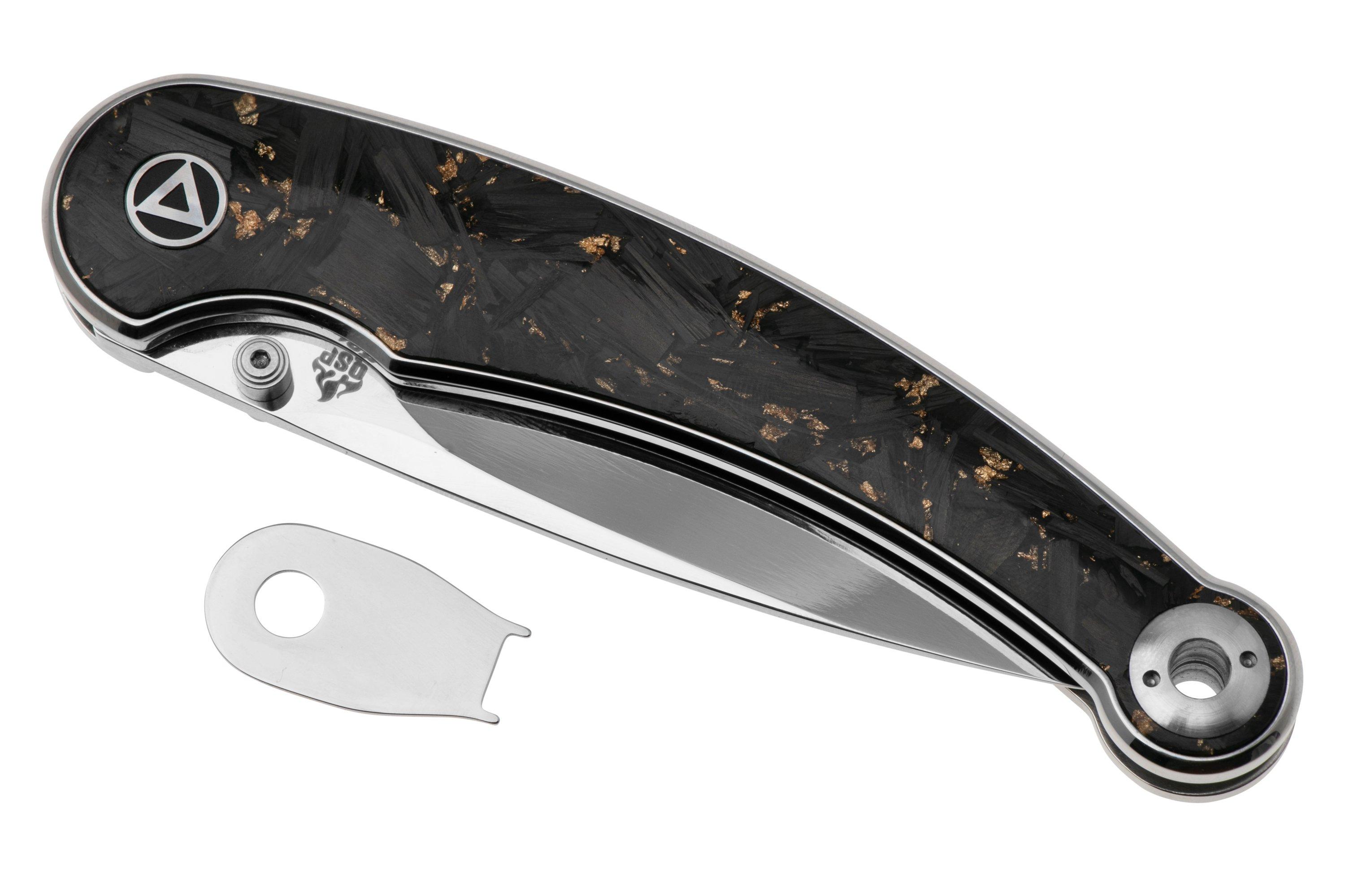 QSP Knife Dolphin 161-A Polished 14C28N, Shredded Carbon Fiber, pocket ...