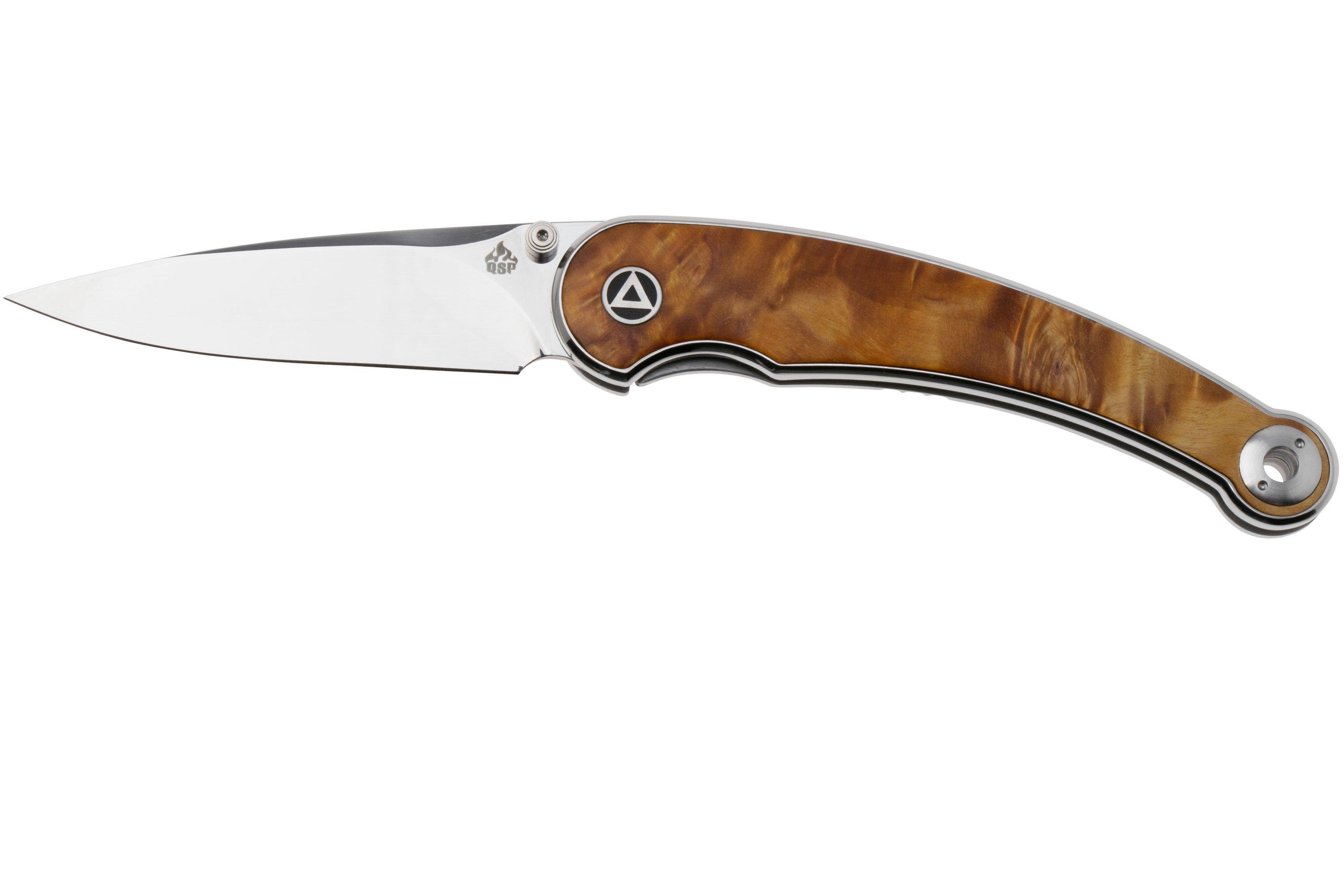 QSP Knife Dolphin 161-B Polished 14C28N, Stabilized Wood, pocket knife ...
