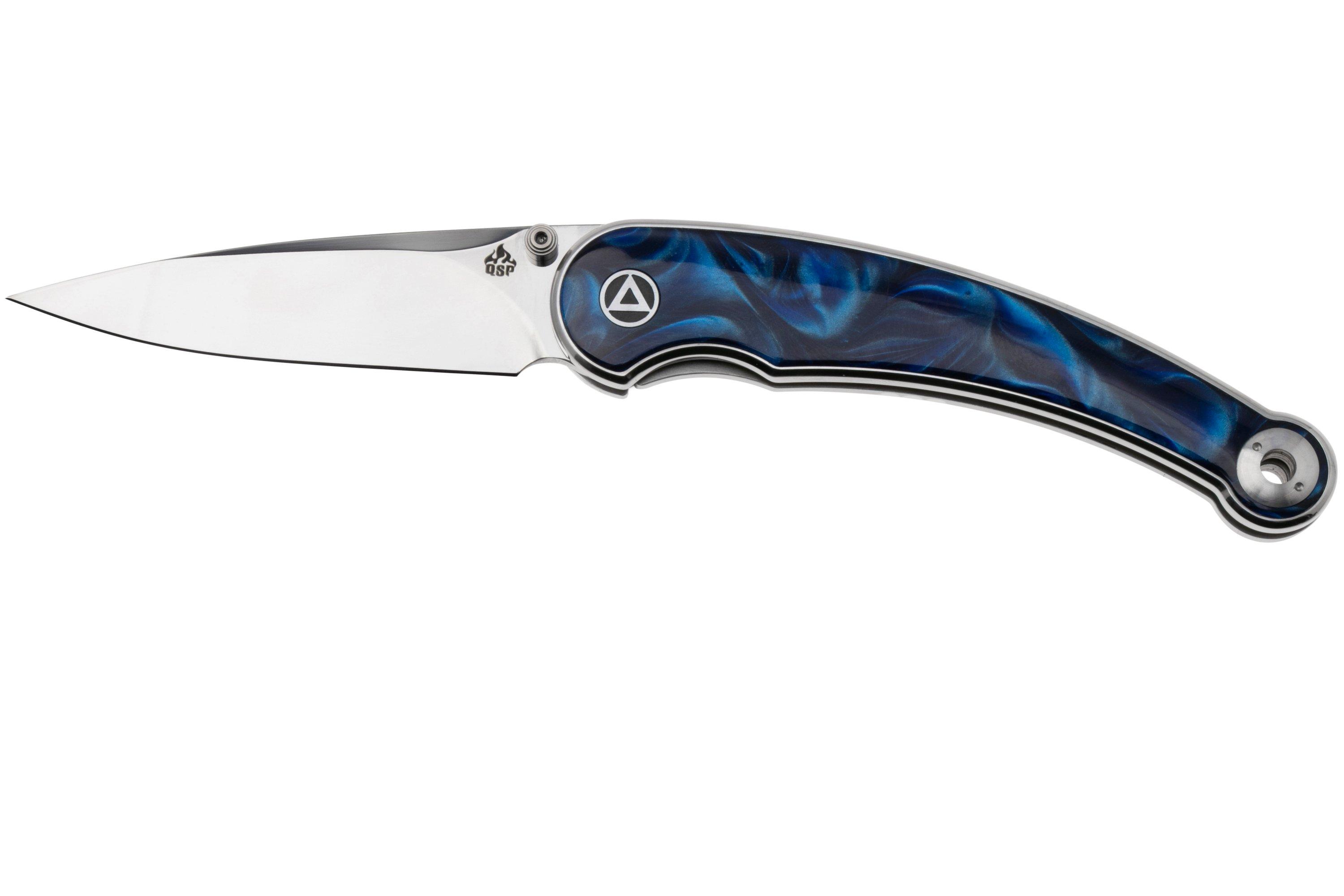 QSP Knife Dolphin QS161-E Polished 14C28N, Blue Resin, pocket knife ...