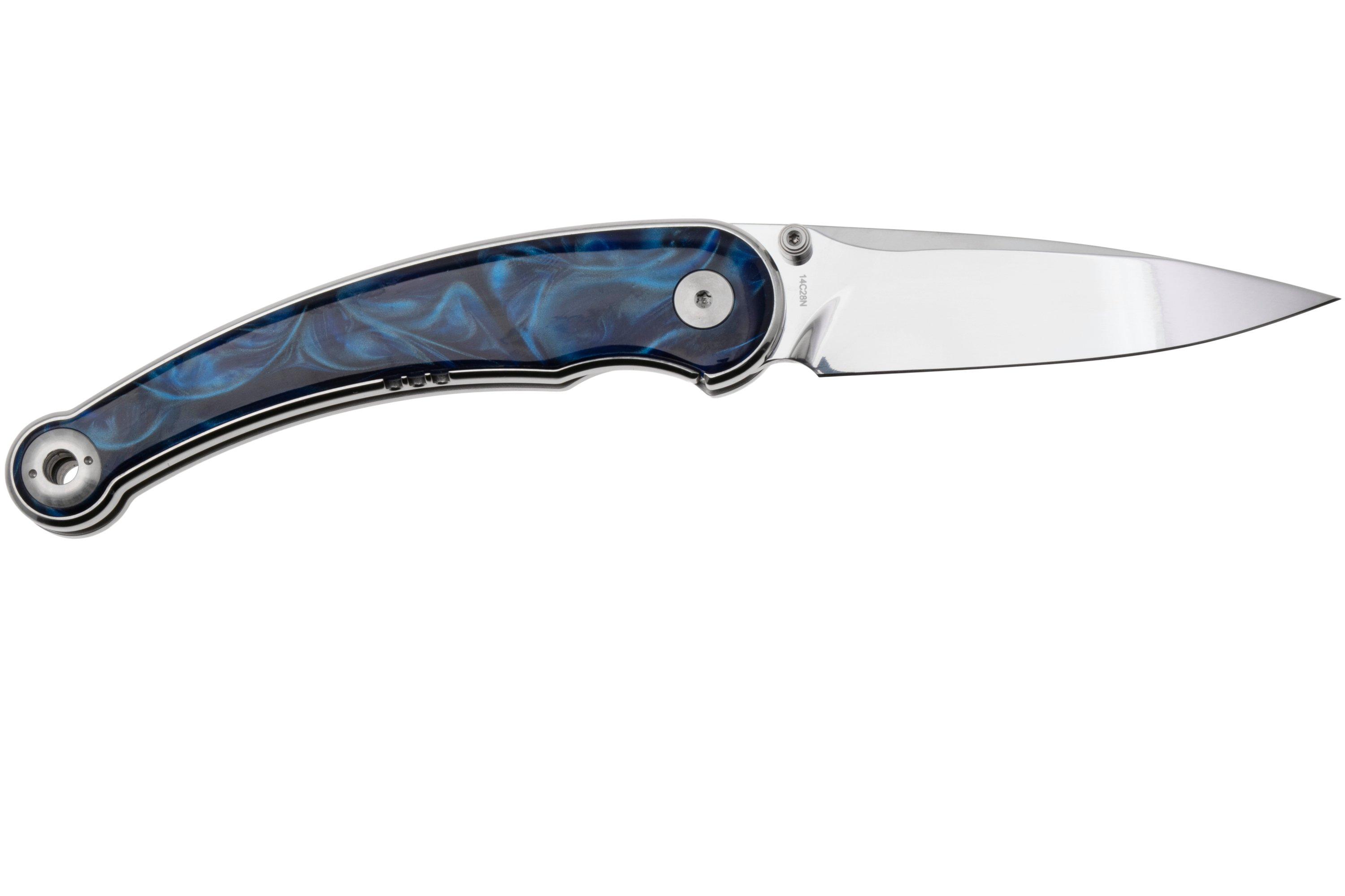 QSP Knife Dolphin QS161-E Polished 14C28N, Blue Resin, pocket knife ...
