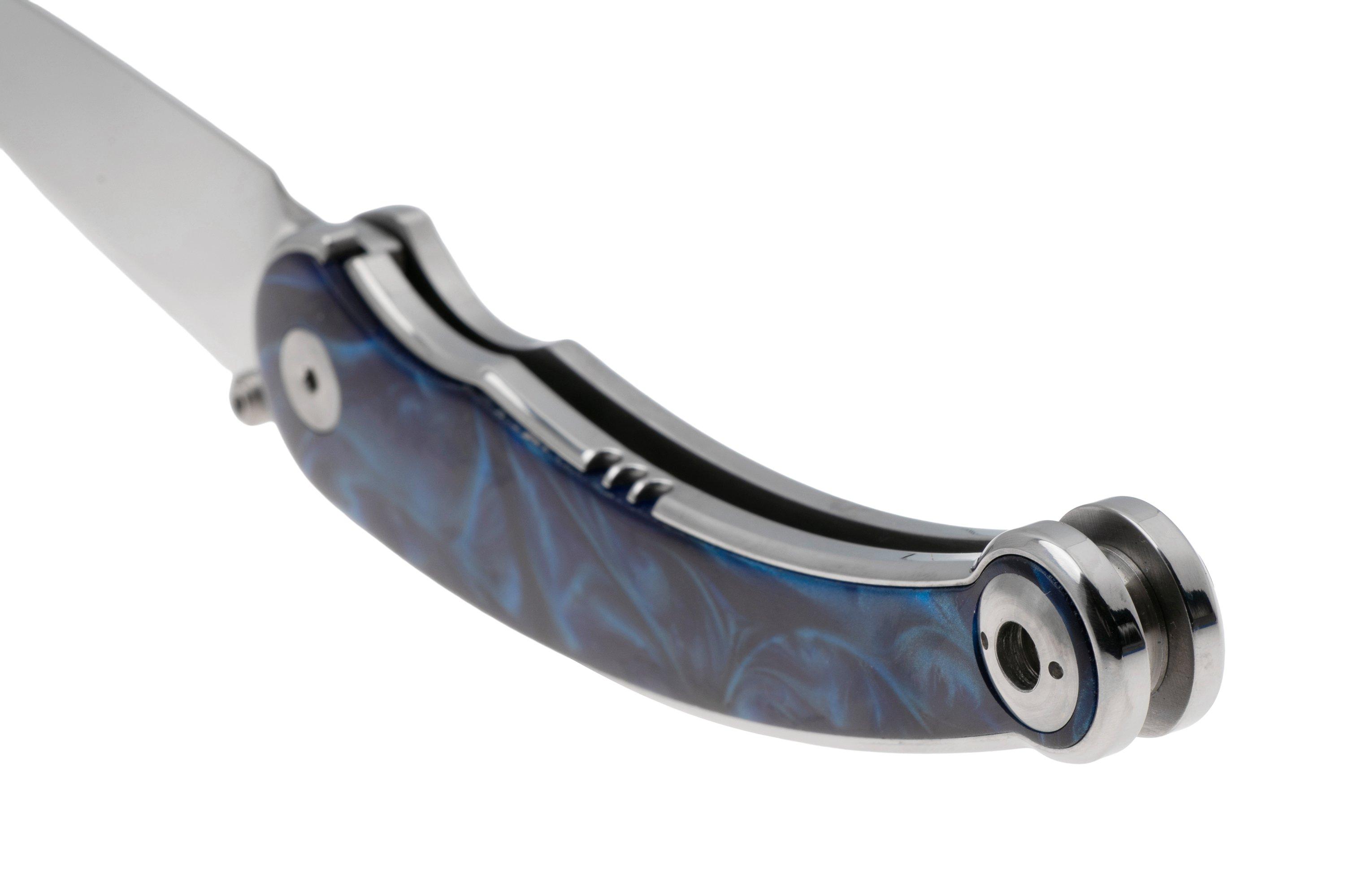 QSP Knife Dolphin QS161-E Polished 14C28N, Blue Resin, pocket knife ...