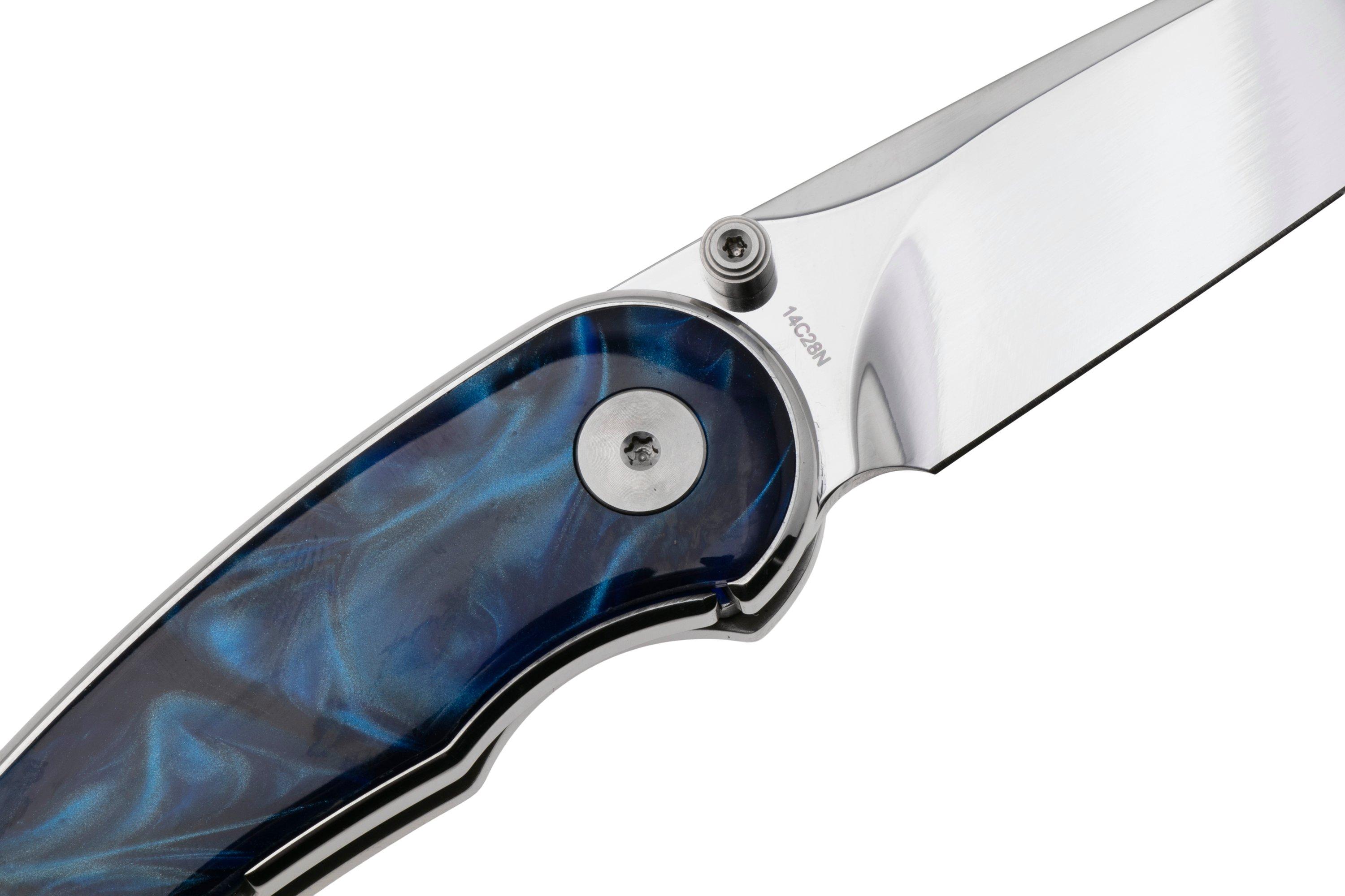 QSP Knife Dolphin QS161-E Polished 14C28N, Blue Resin, pocket knife ...