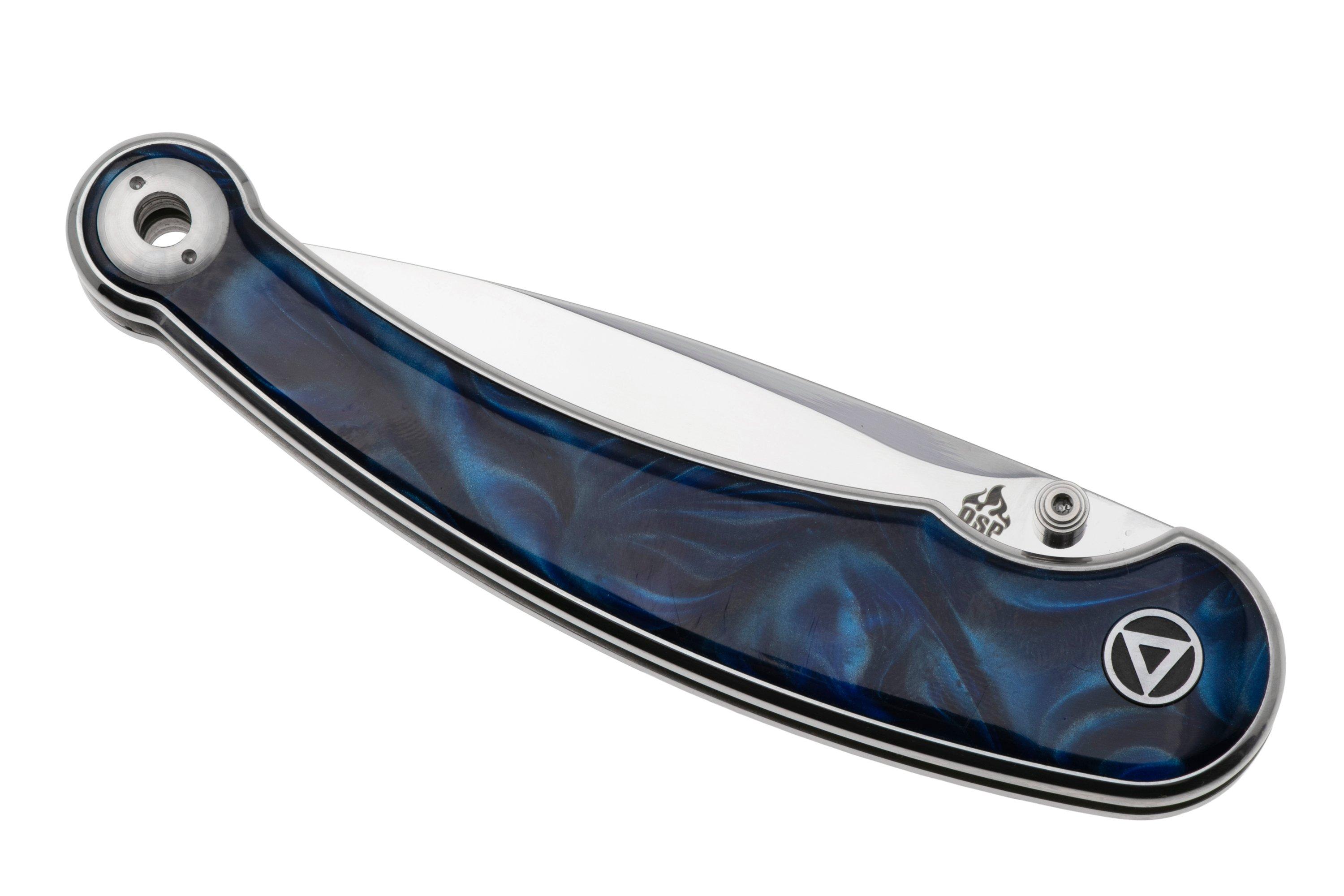 QSP Knife Dolphin QS161-E Polished 14C28N, Blue Resin, pocket knife ...