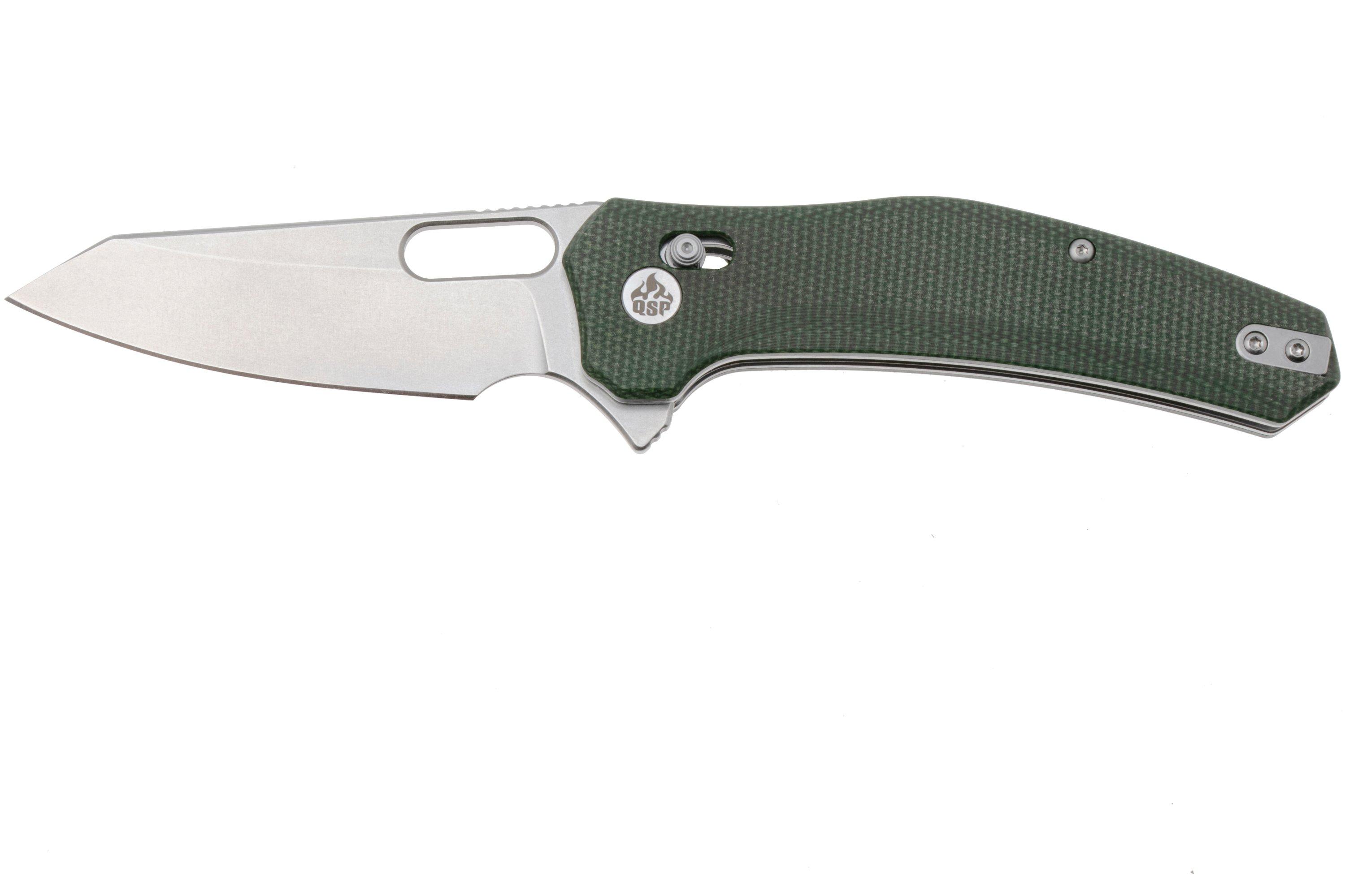 QSP Knife Emu 164-B1, Stonewashed 14C28N, Green Micarta, pocket knife ...