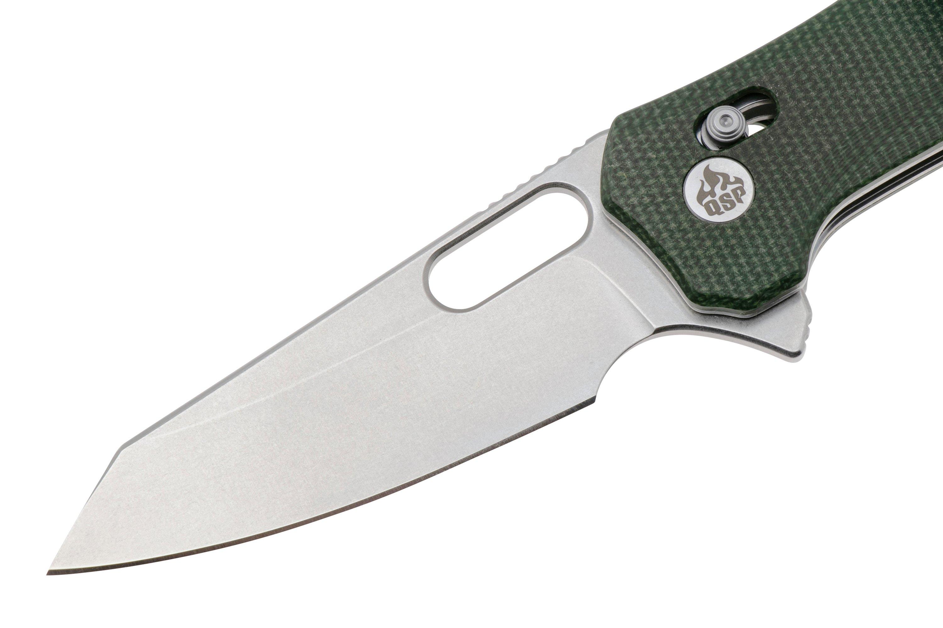 QSP Knife Emu 164-B1, Stonewashed 14C28N, Green Micarta, zakmes ...