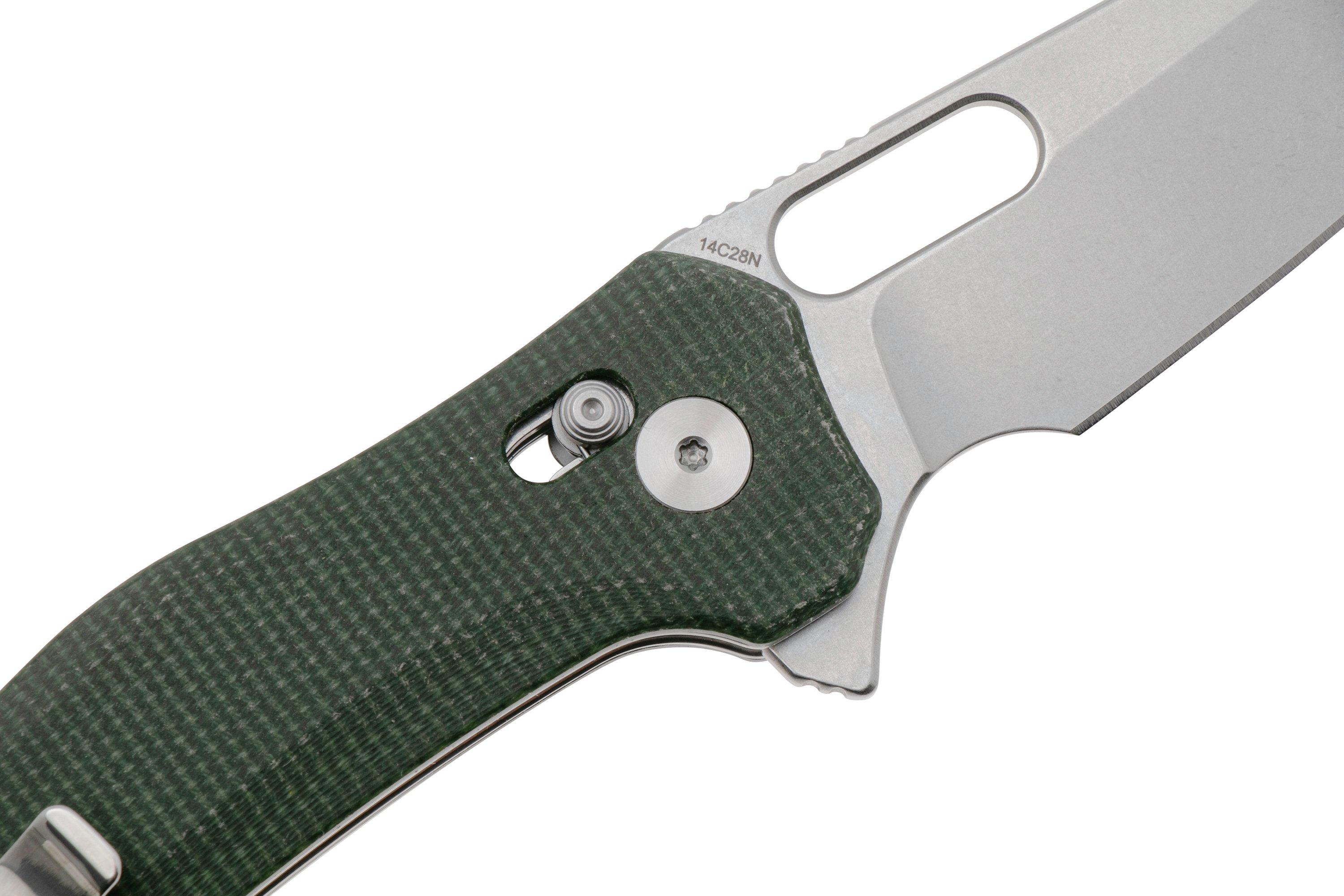QSP Knife Emu 164-B1, Stonewashed 14C28N, Green Micarta, zakmes ...