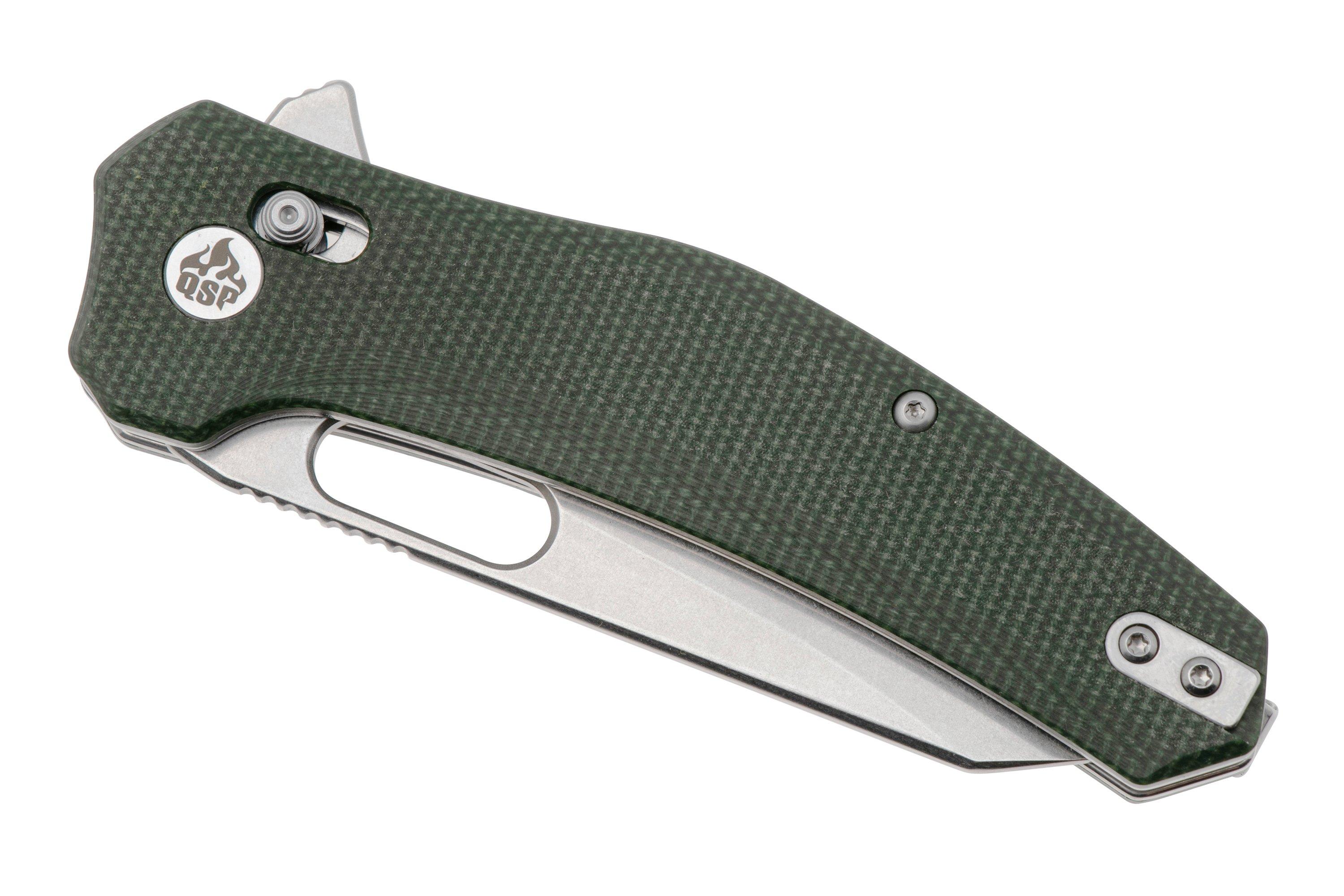 QSP Knife Emu 164-B1, Stonewashed 14C28N, Green Micarta, pocket knife ...