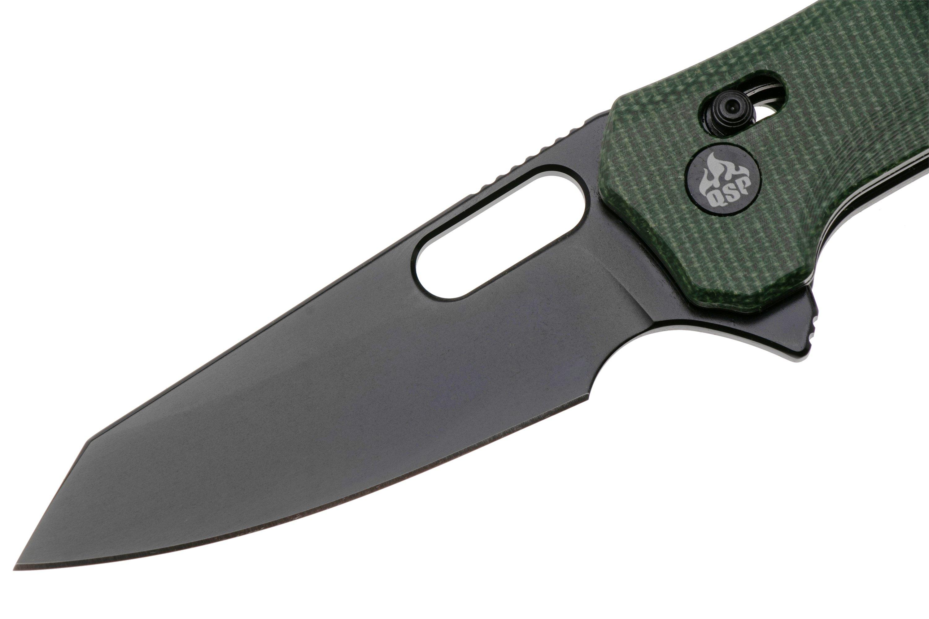 QSP Knife Emu 164-B2, Black 14C28N, Green Micarta, pocket knife ...