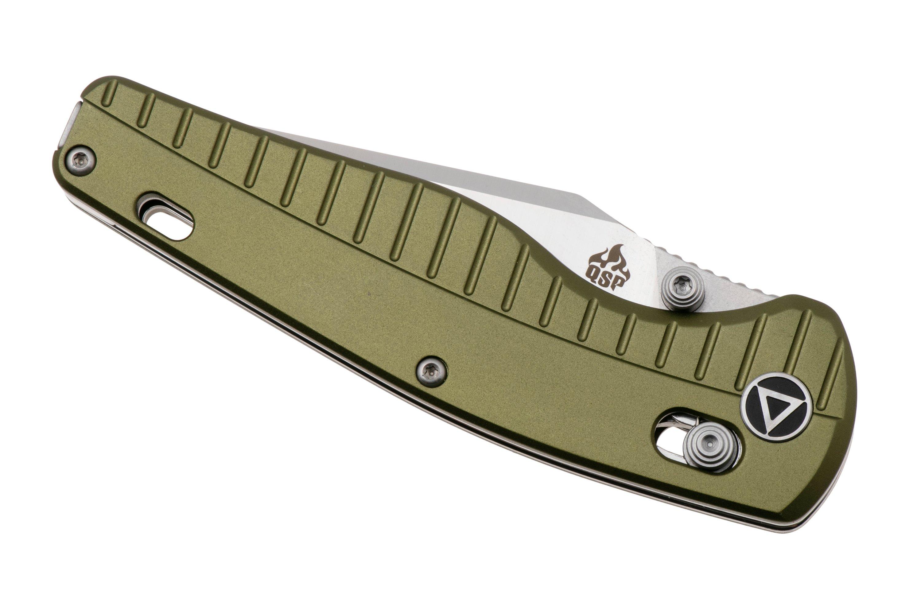 QSP Knife Reptile QS165-B1 Satin 14C28N, Green Aluminium, navaja ...