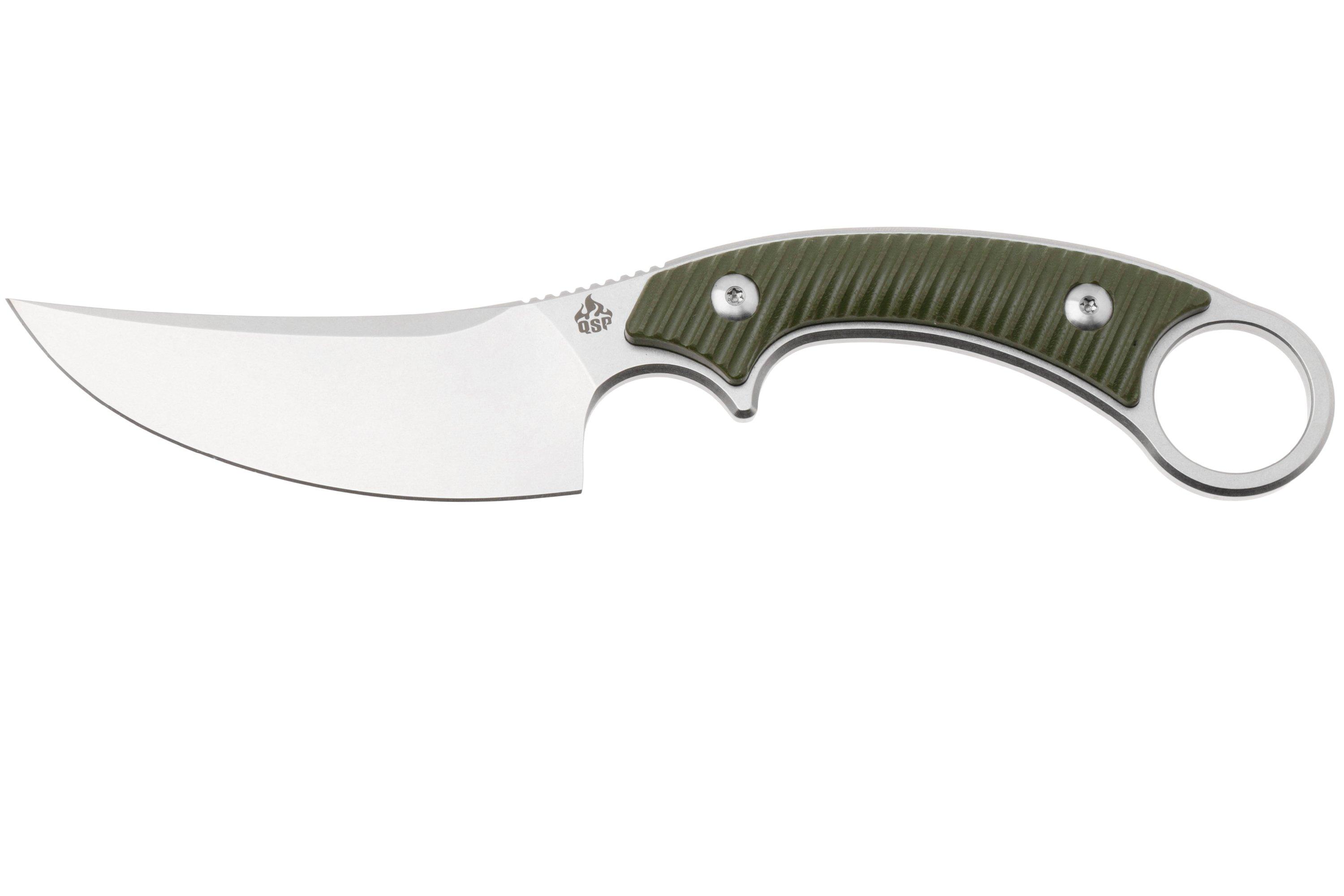 QSP Knife Viper QS166-B1 Stonewashed 10Cr15MoV, Green G10, fixed knife ...