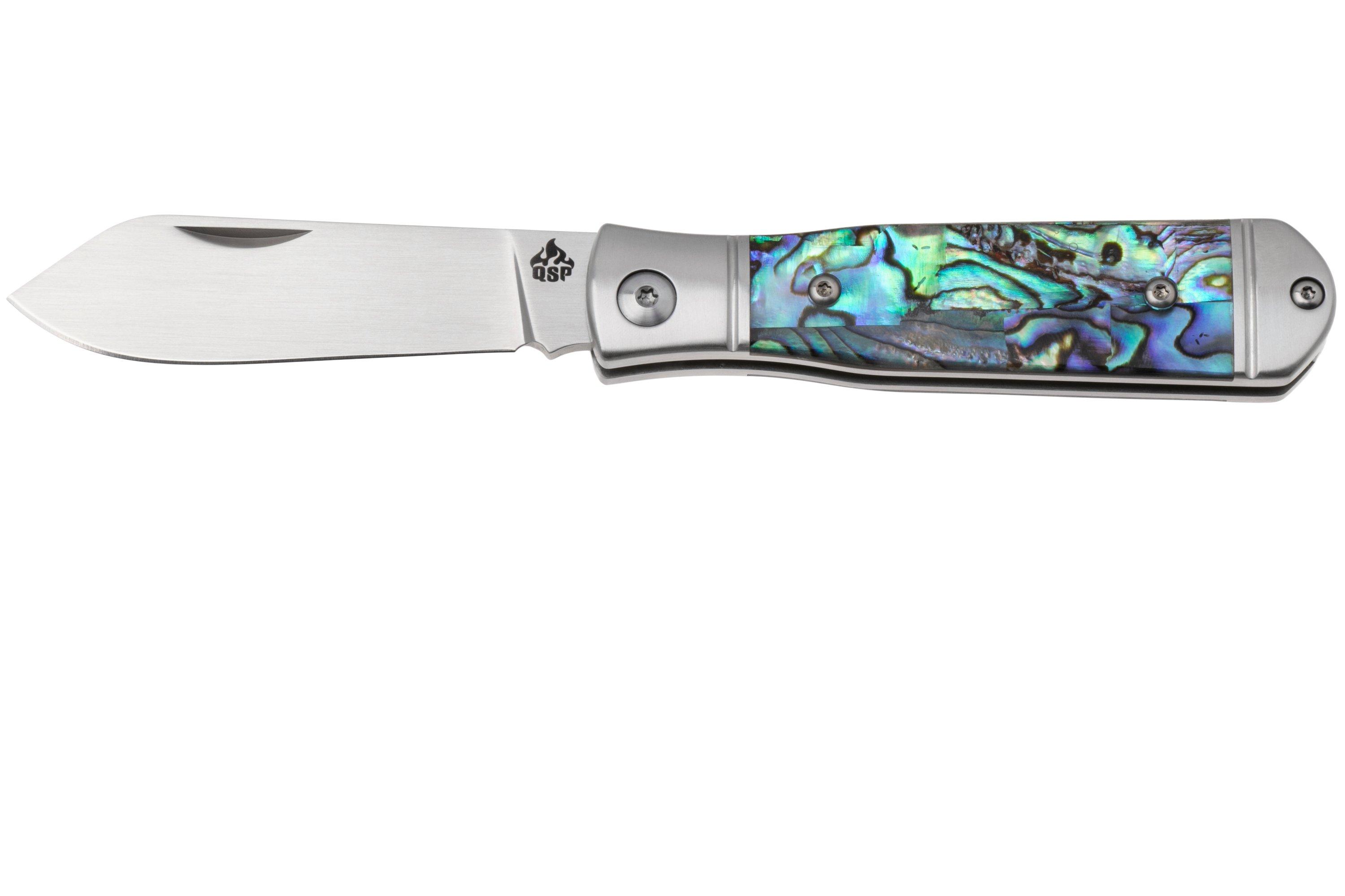 QSP Knife Jumping Jack QS167-A Satin 14C28N, Abalone, pocket knife ...