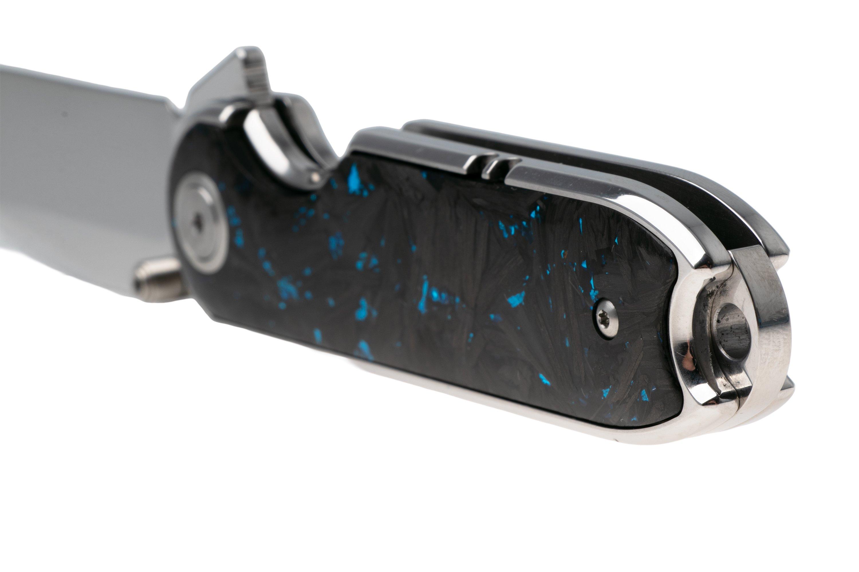 QSP Knife Nebula QS168-C Mirror Polish 14C28N Blue Shredded Carbon ...