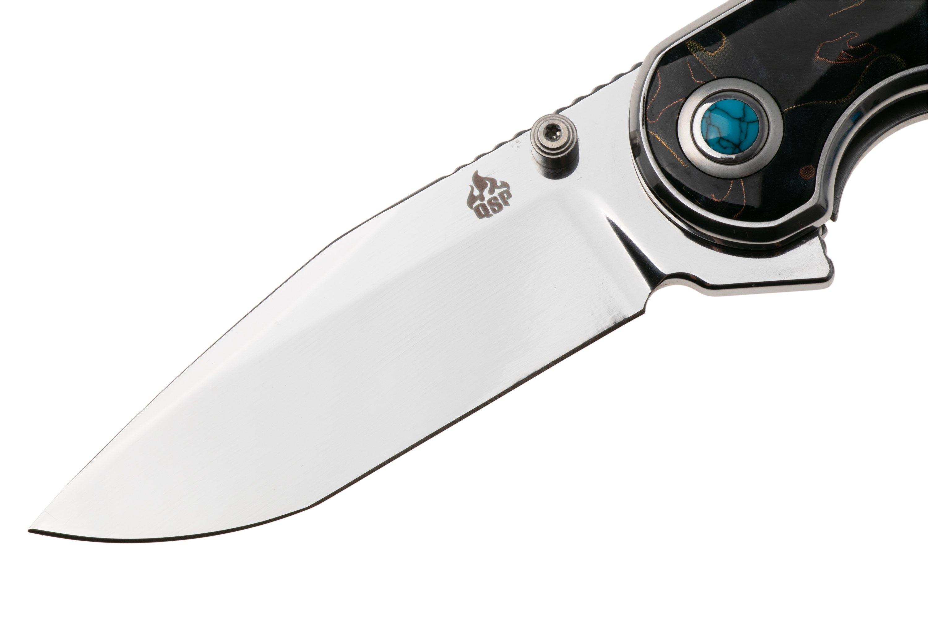 QSP Knife Nebula QS168-E Mirror Polish 14C28N Brass Copper Mesh Resin ...