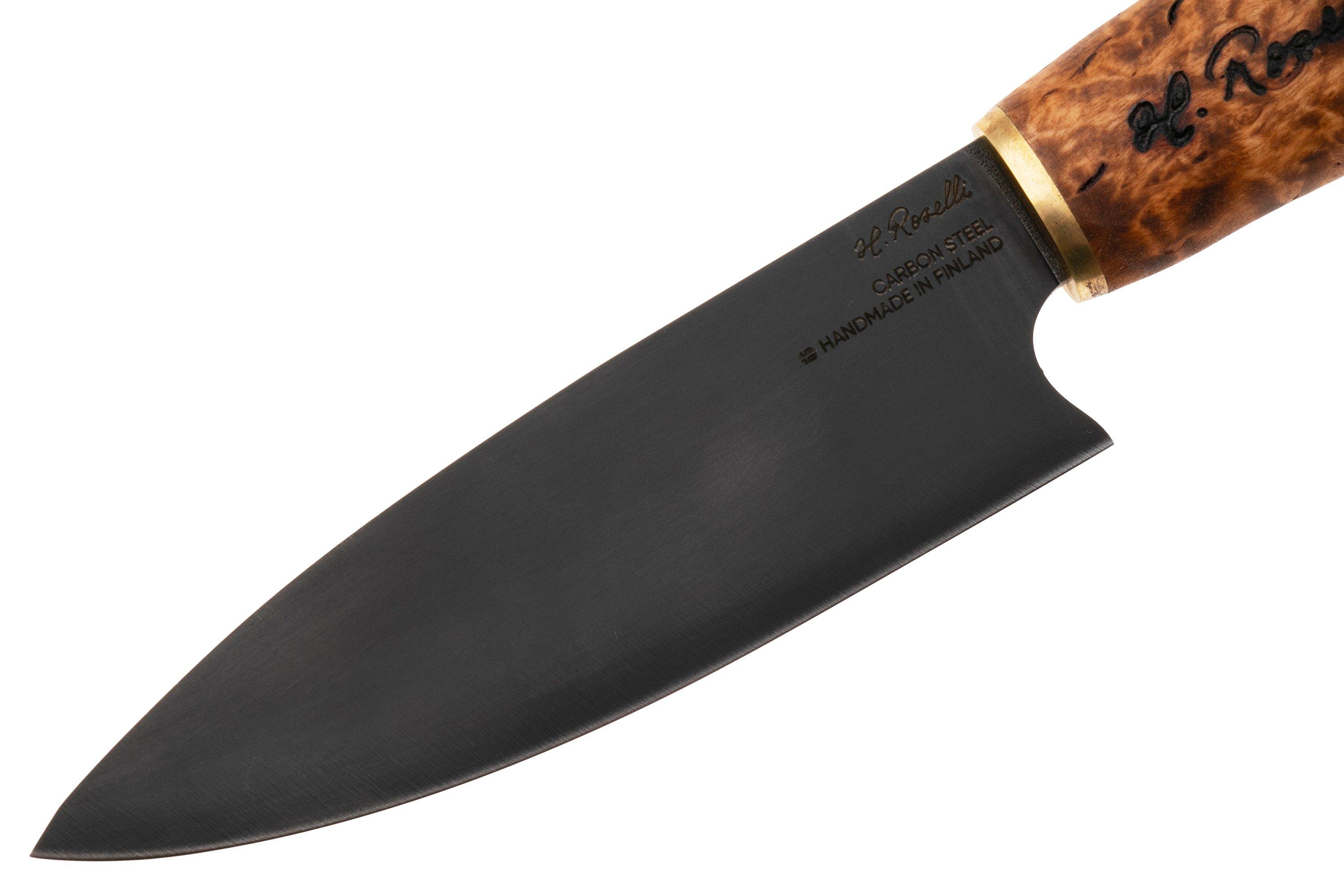 Roselli Allround Knife R750D Carbon Steel, Stained Curly Birch ...