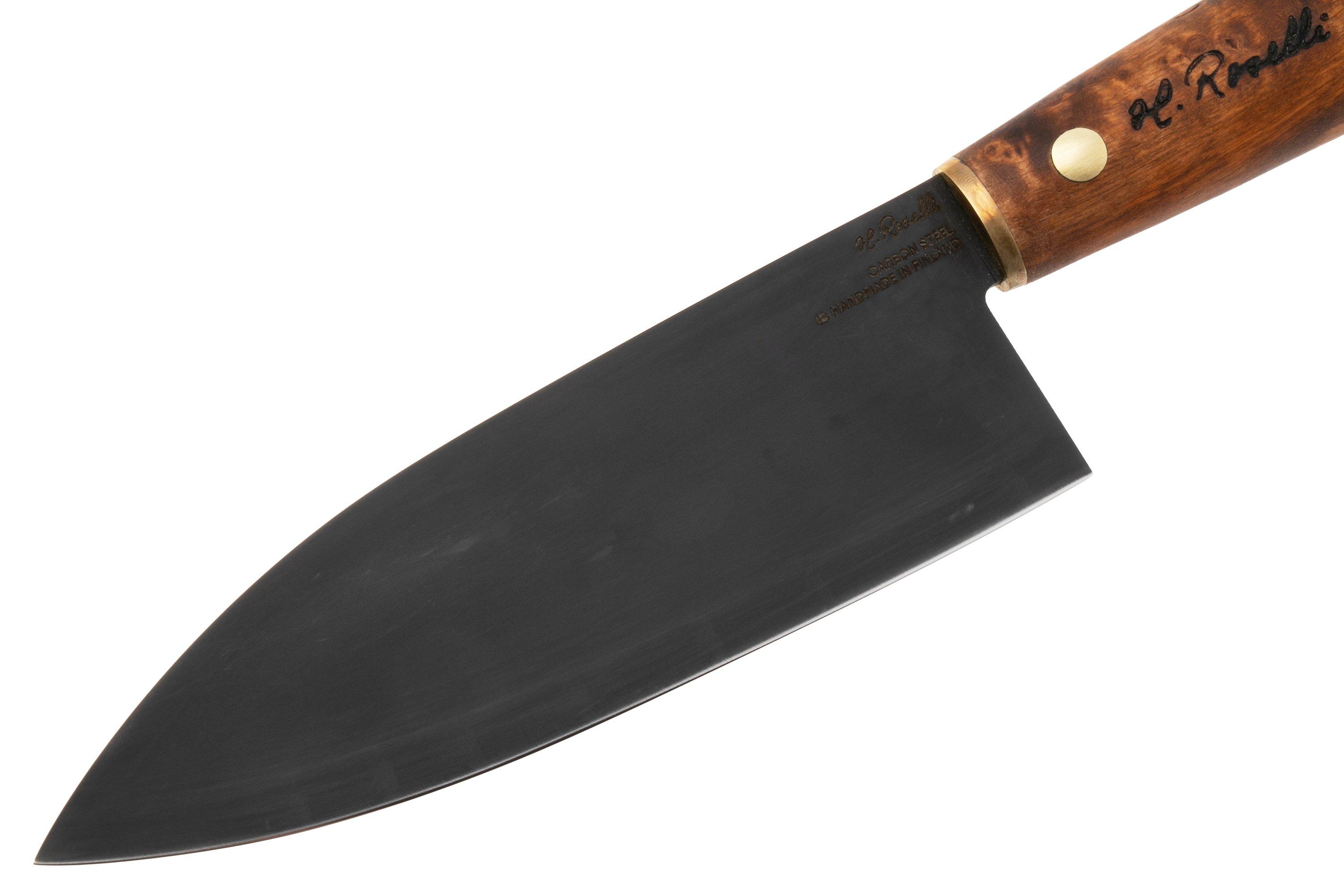 Roselli Santoku Knife R760D Carbon Steel, Stained Curly Birch, santoku ...