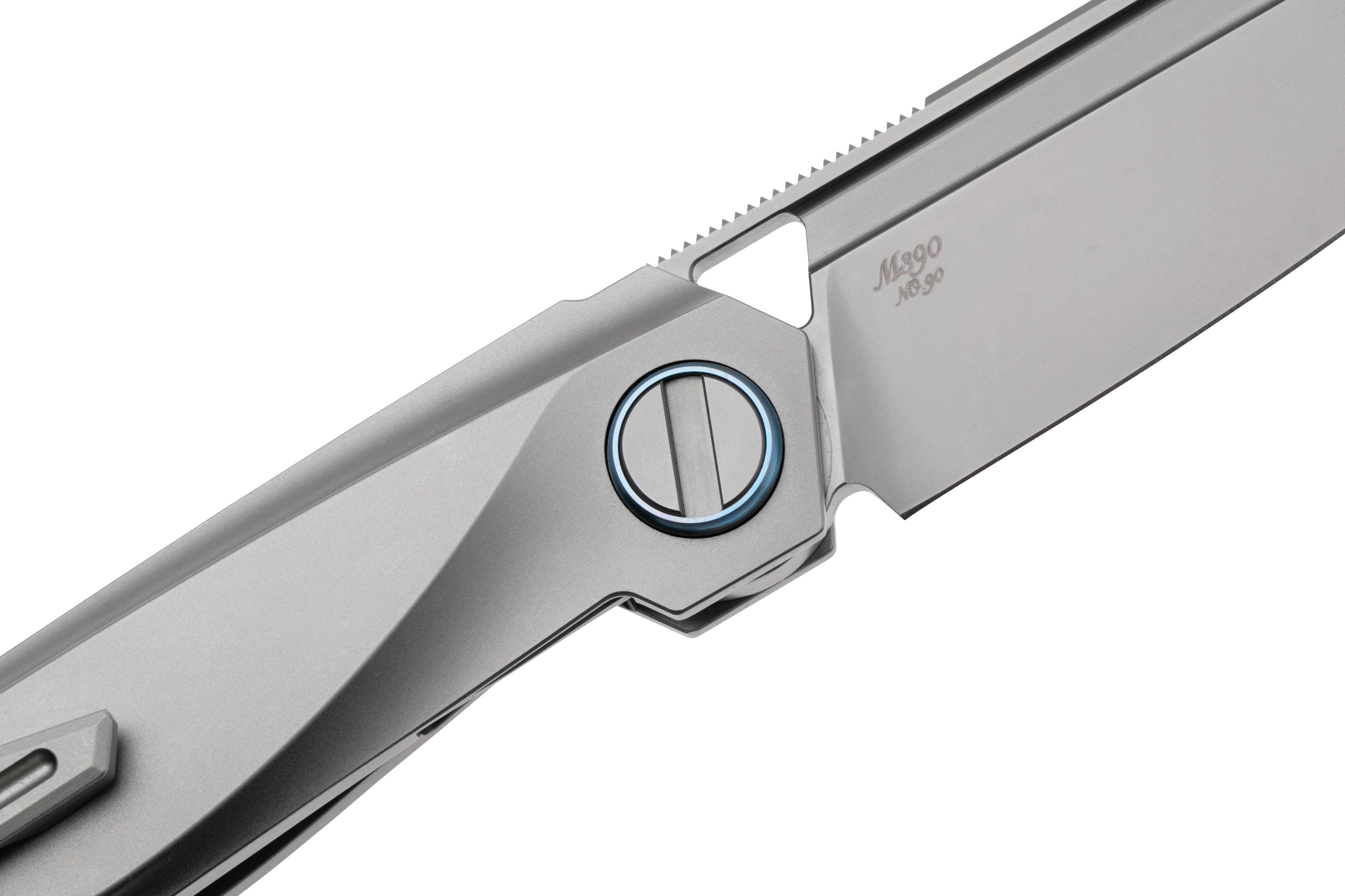 Rike Knife Baidi 13205-3 Bead Blasted Bohler M390, Titanium, Red Carbon Fiber Inlay ...