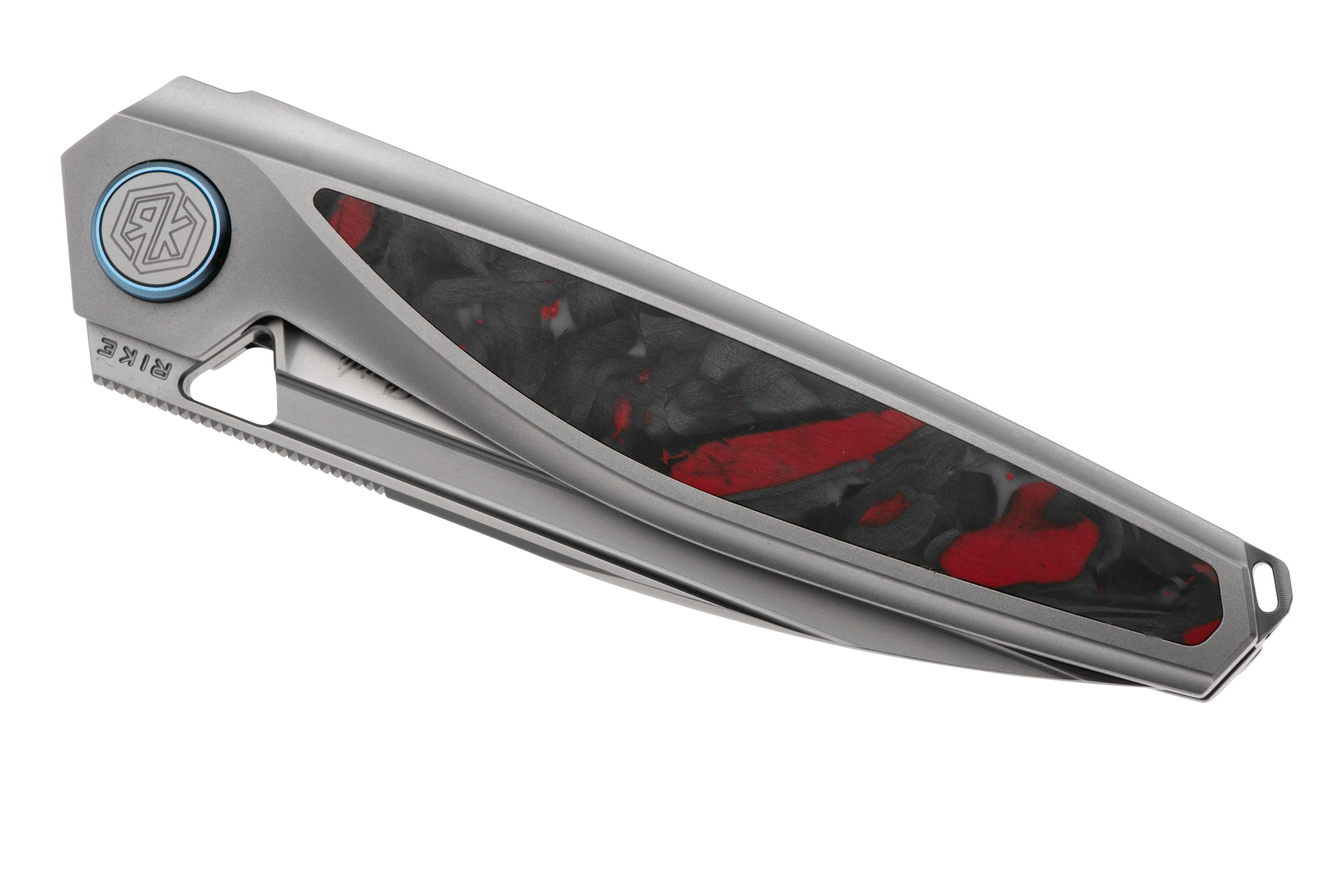 Rike Knife Baidi 13205-3 Bead Blasted Bohler M390, Titanium, Red Carbon ...
