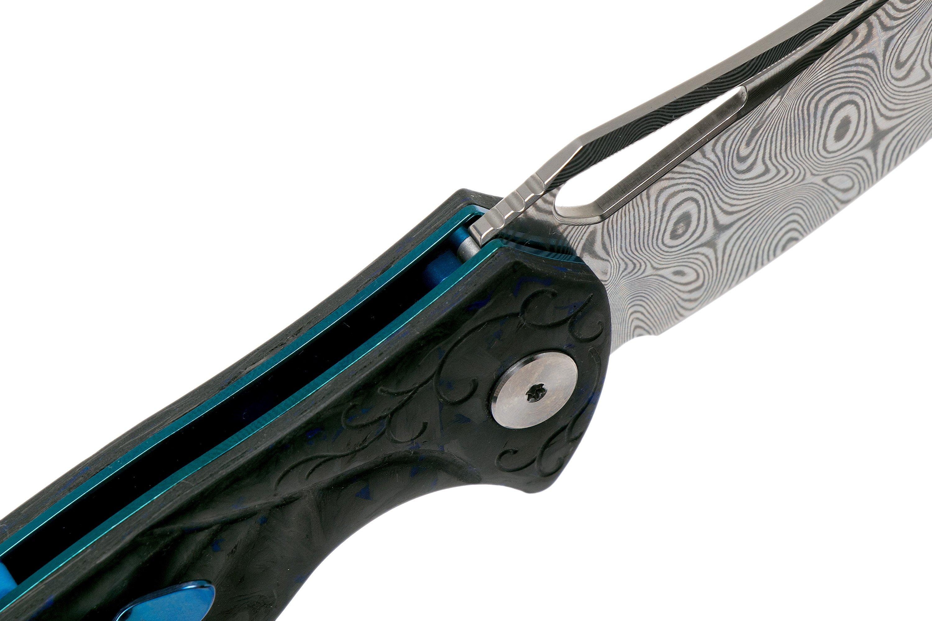 Rike Knife Hummingbird Plus Damasteel Carbon fibre Blue pocket knife ...