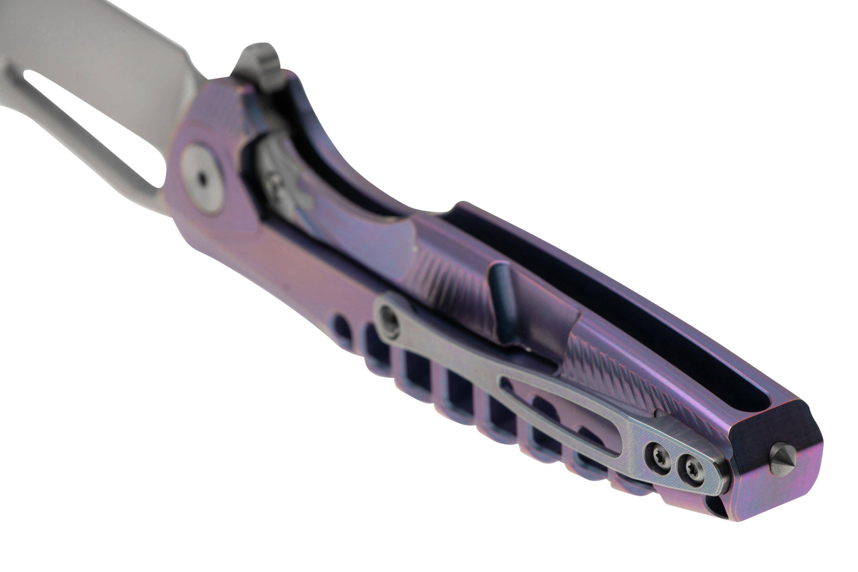 Rike Knife Thor 5 Bead Blasted M390, Blue Titanium, integral pocket ...