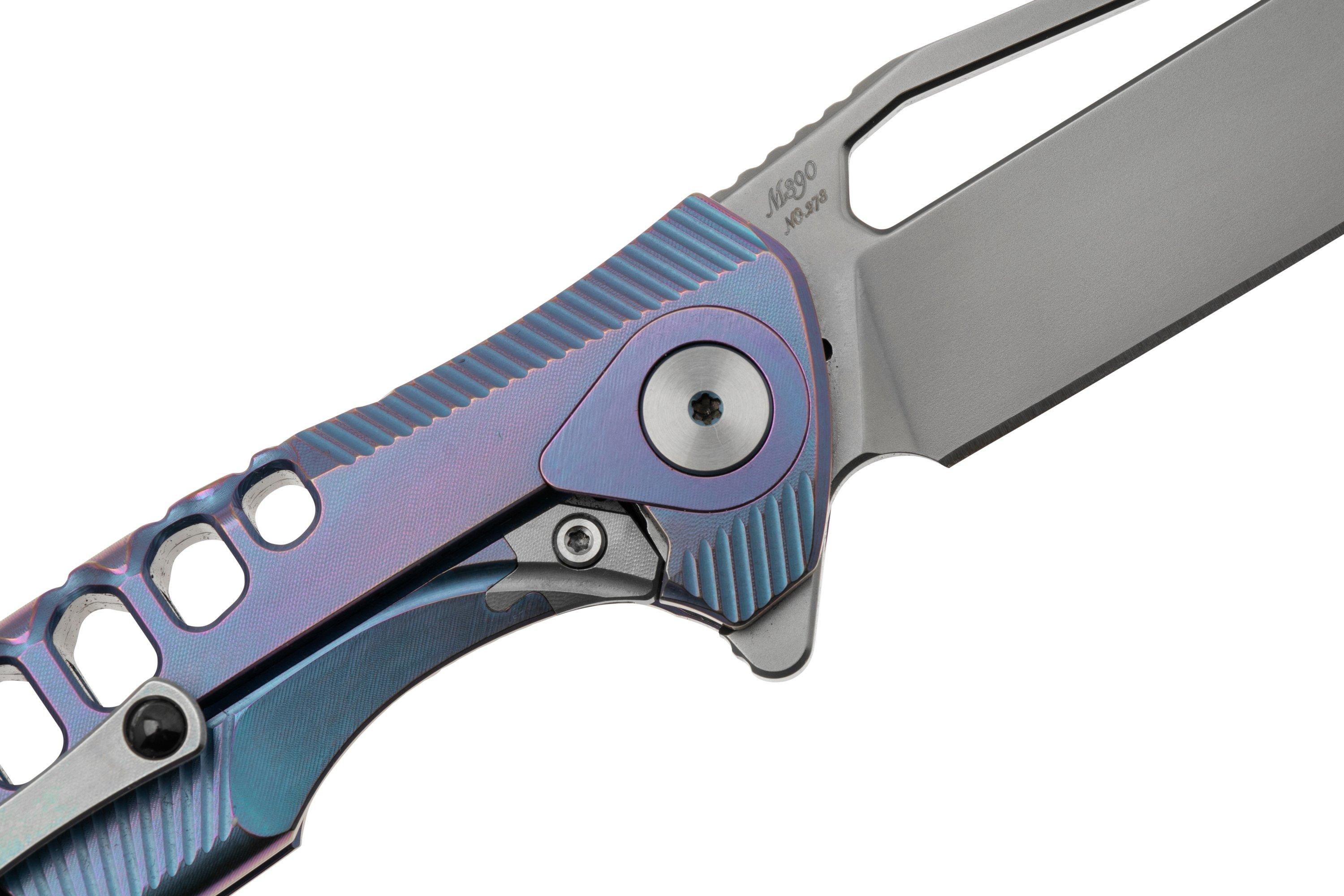 Rike Knife Thor 5 Bead Blasted M390, Blue Titanium, integral pocket ...