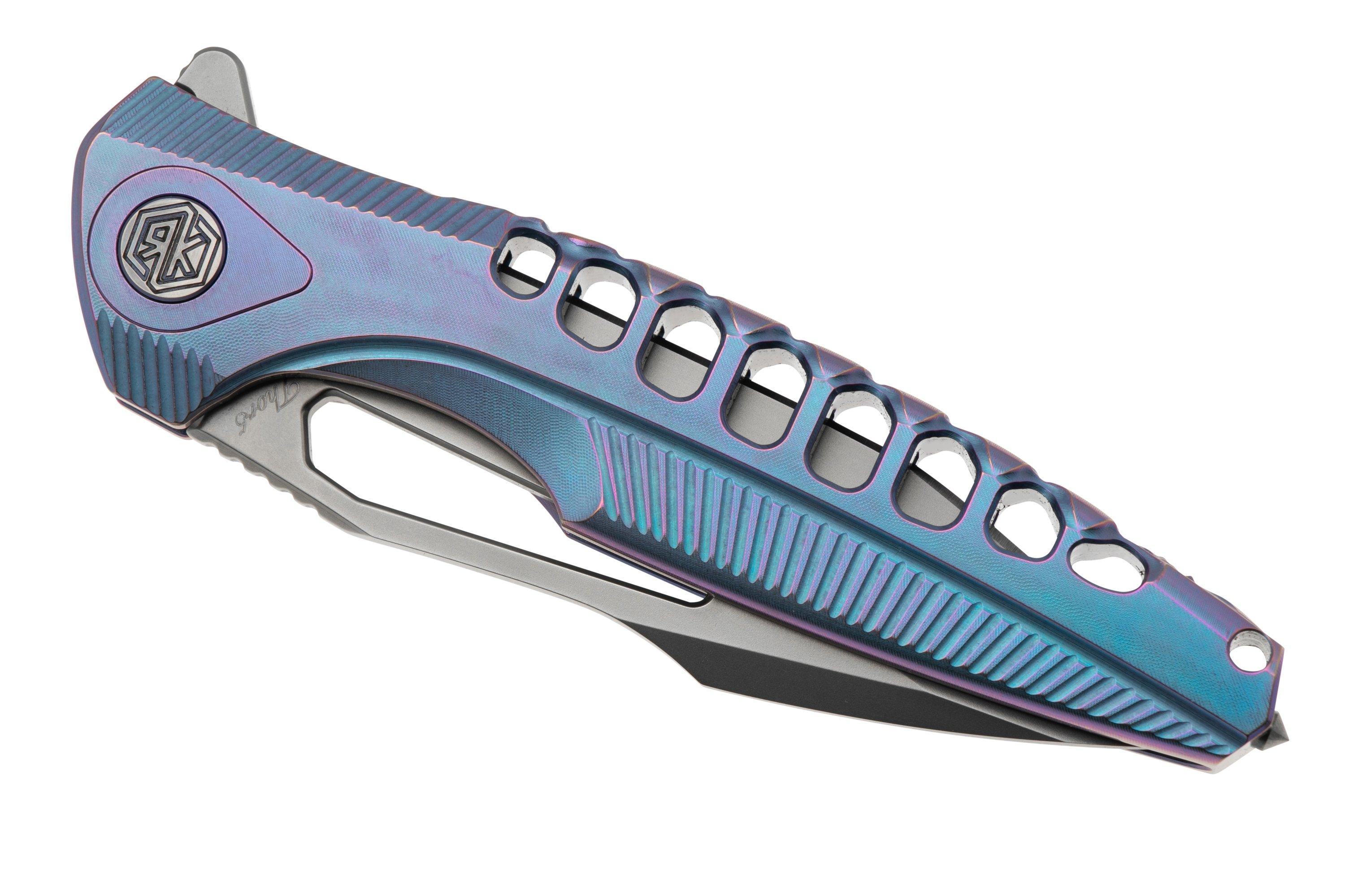 Rike Knife Thor 5 Bead Blasted M390, Blue Titanium, integraalzakmes ...