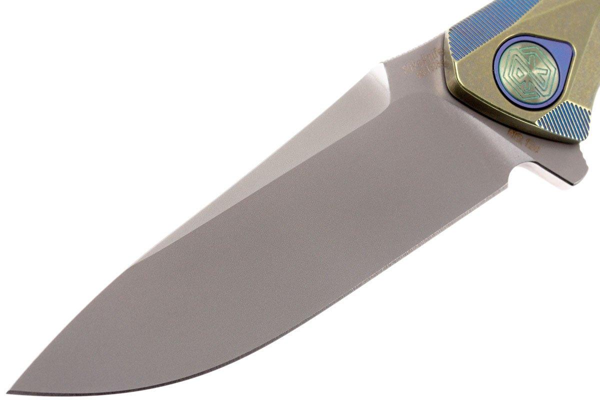 Rike Knife 1508S M390 integral pocket knife, Gold/Blue | Advantageously ...