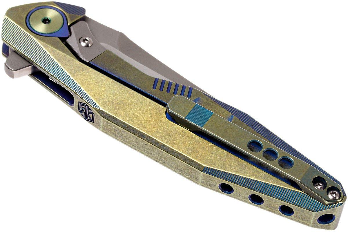 Rike Knife 1508S M390 integral pocket knife, Gold/Blue | Advantageously ...