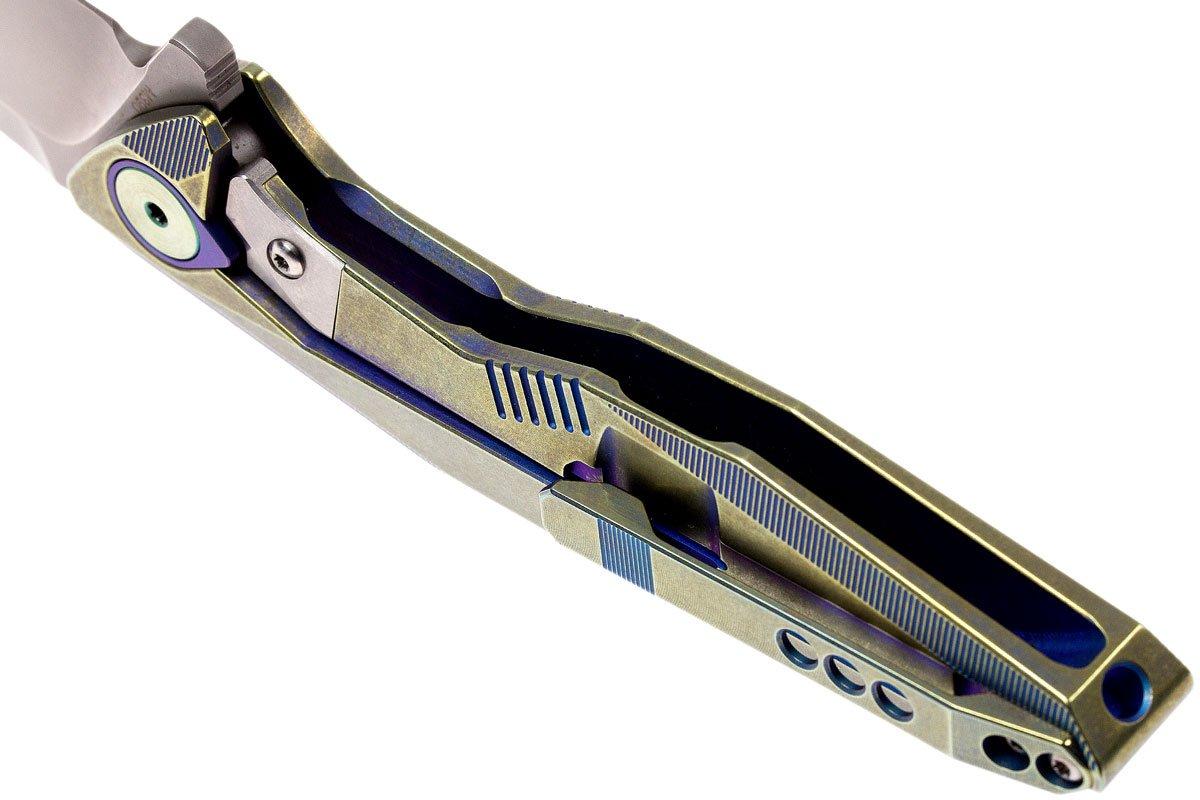 Rike Knife 1508S M390 integral pocket knife, Gold/Blue | Advantageously ...