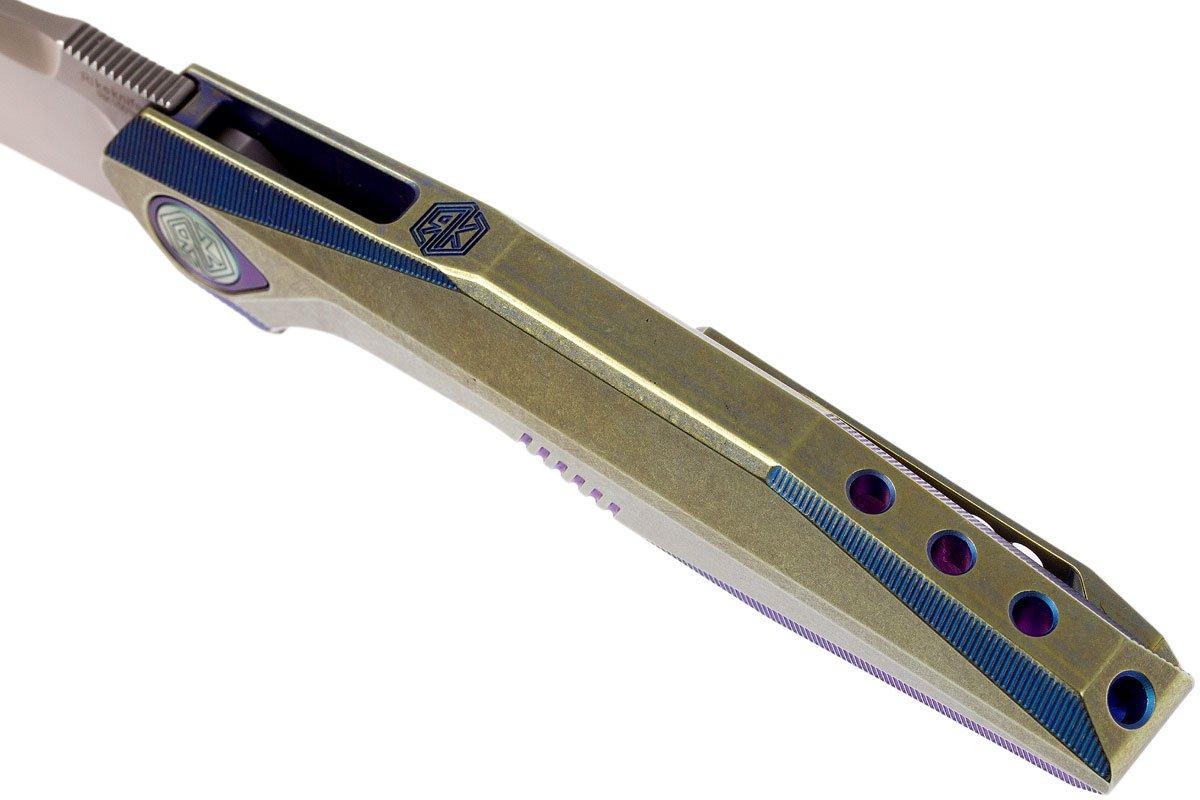 Rike Knife 1508S M390 integral pocket knife, Gold/Blue | Advantageously ...