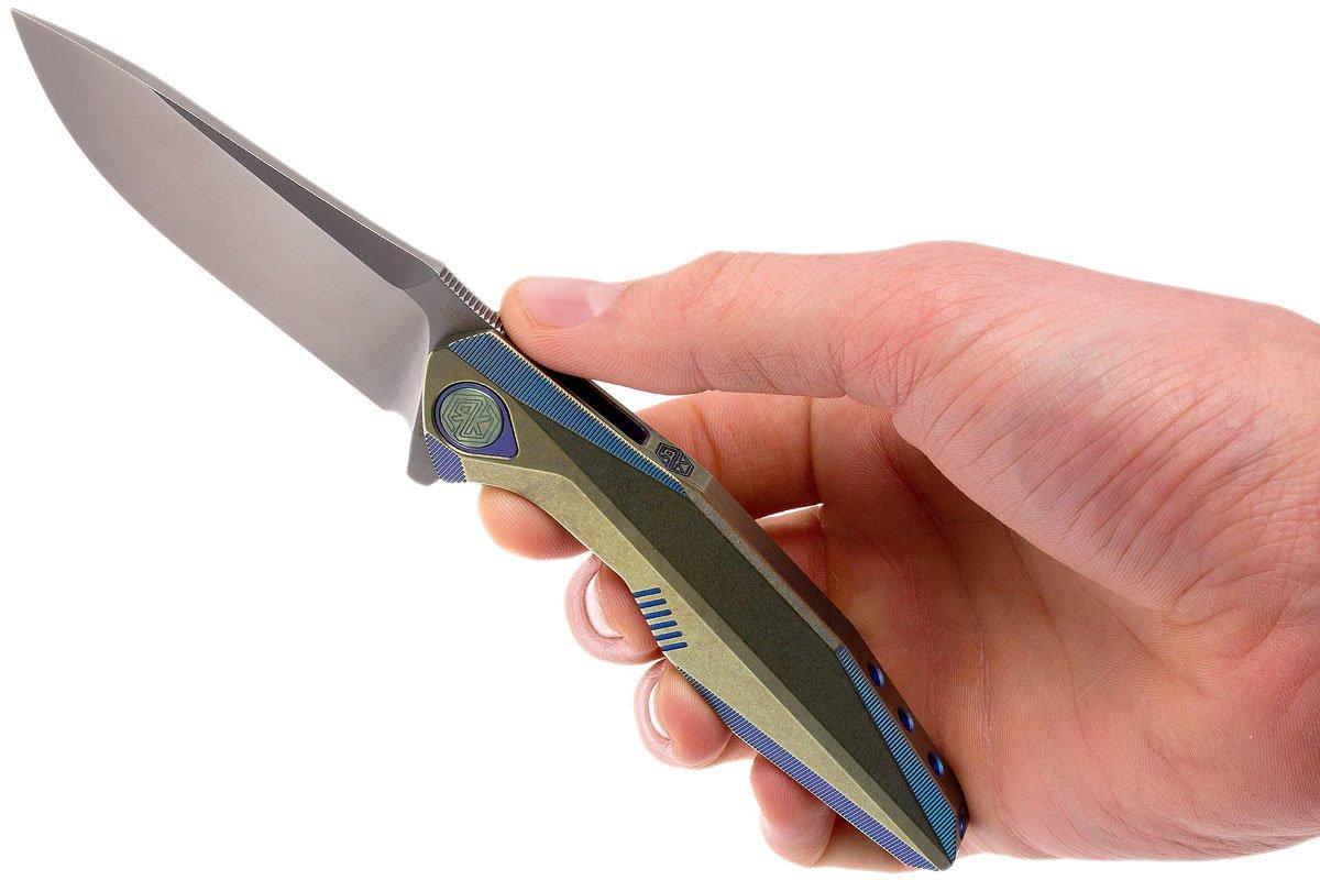 Rike Knife 1508S M390 integral pocket knife, Gold/Blue | Advantageously ...