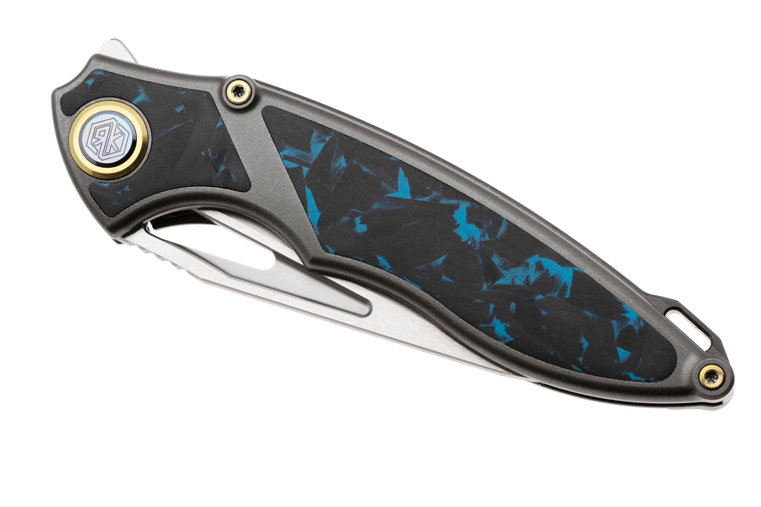 Rike Knife 1902 RK1902S Böhler M390, Titanium Blue Carbon Fiber, pocket ...