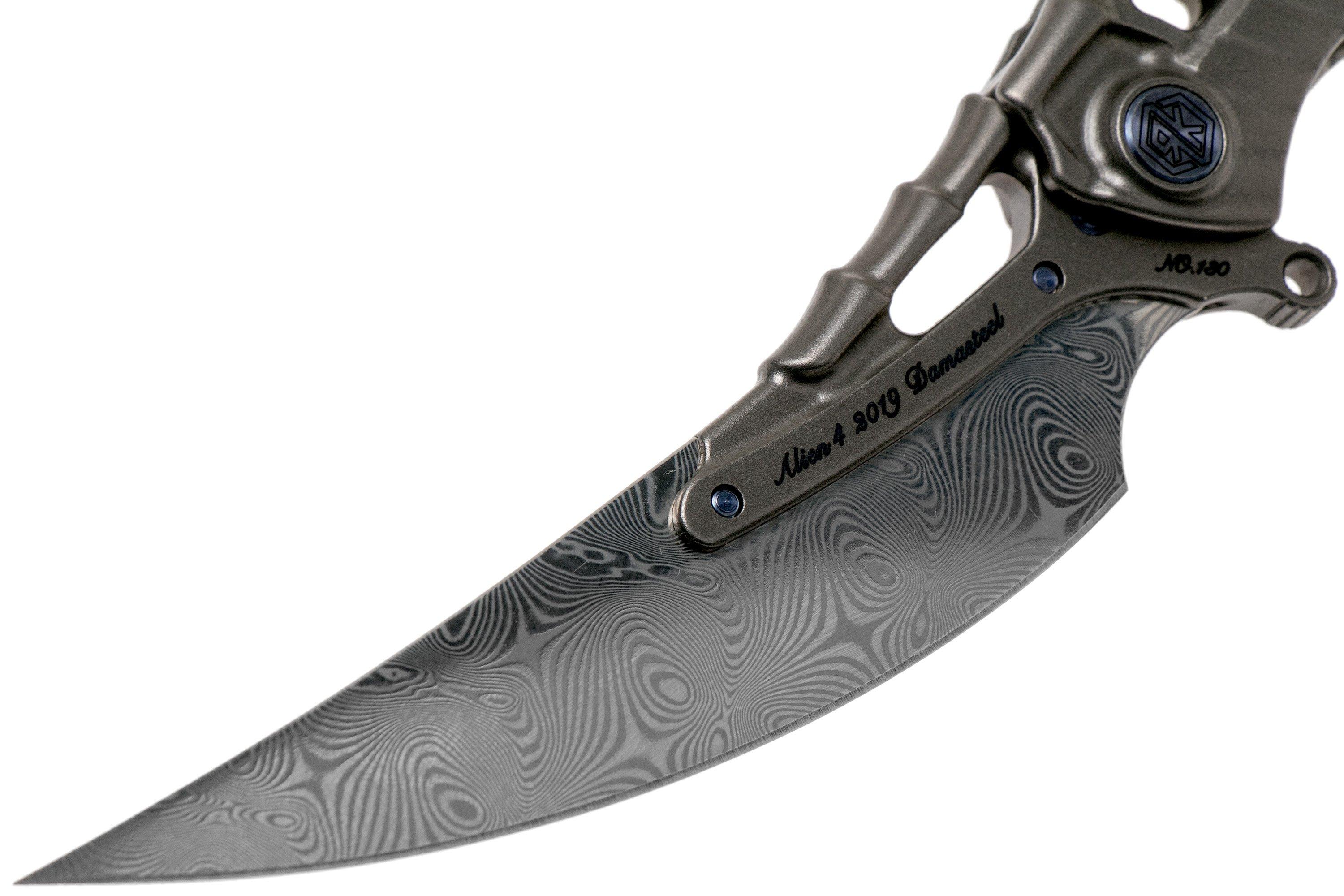 Rike Knife Alien4 Damasteel Dark Grey pocket knife | Advantageously ...