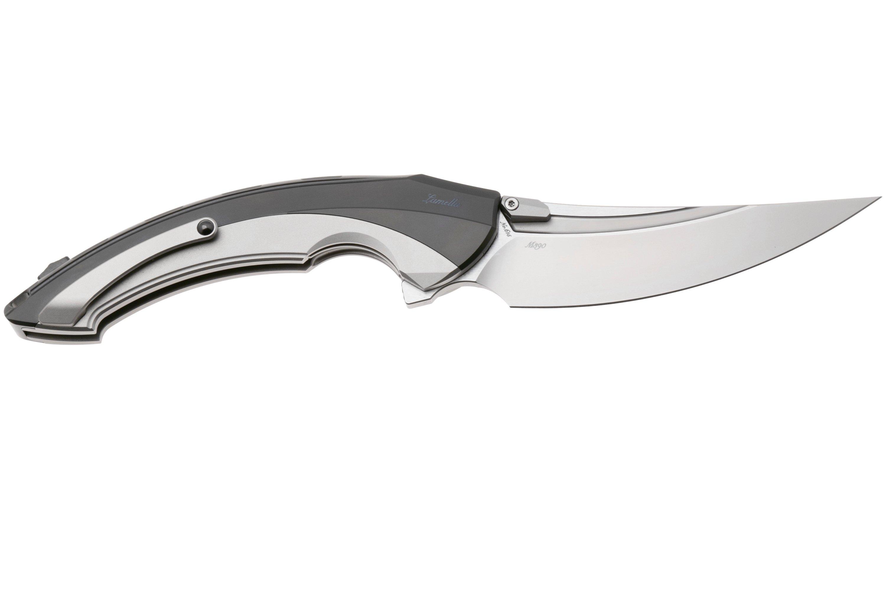 Rike Knife Lamella Bead Blasted Böhler M390, Black DLC Titanium Handle ...
