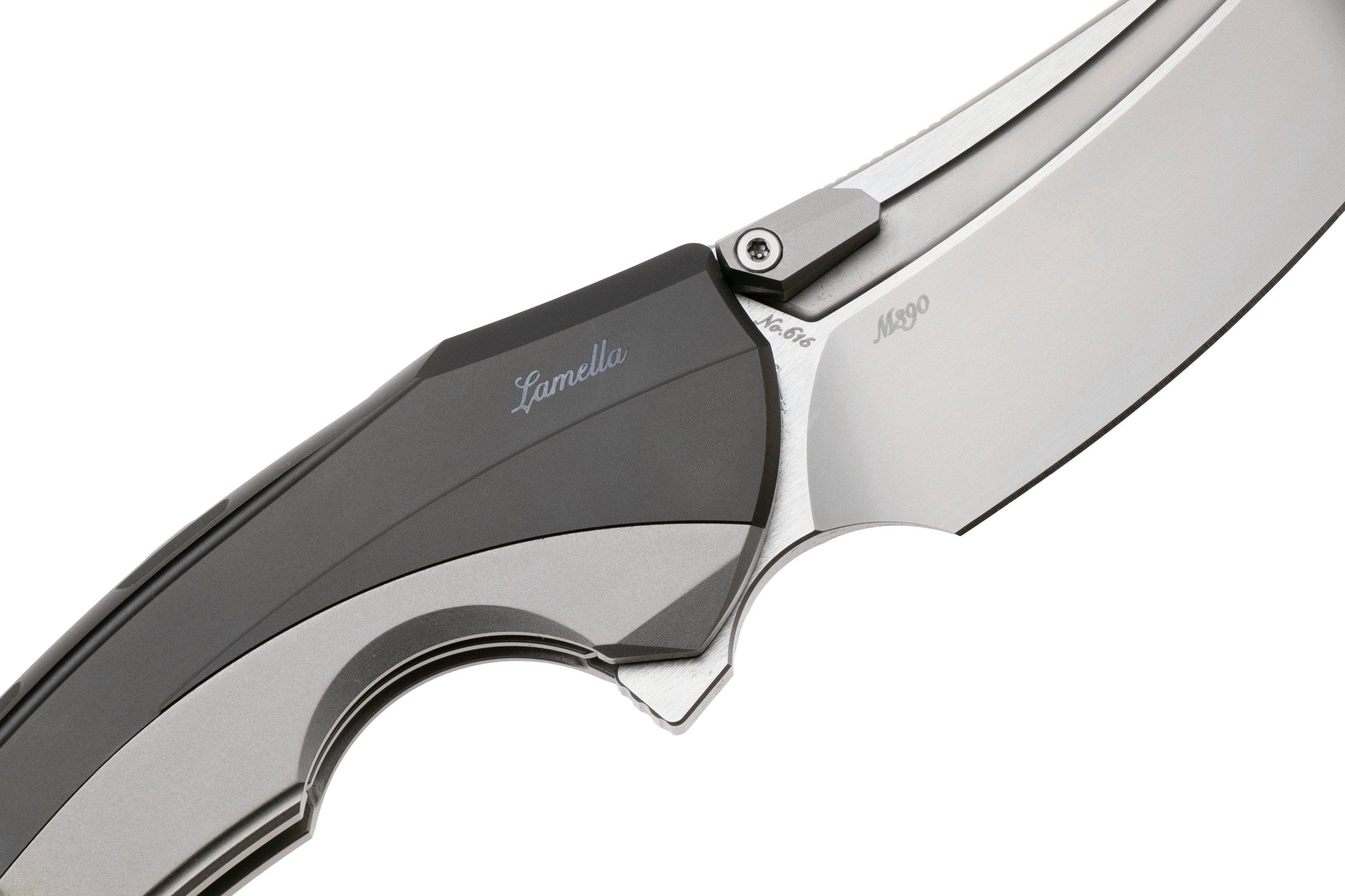 Rike Knife Lamella Bead Blasted Böhler M390, Black DLC Titanium Handle ...
